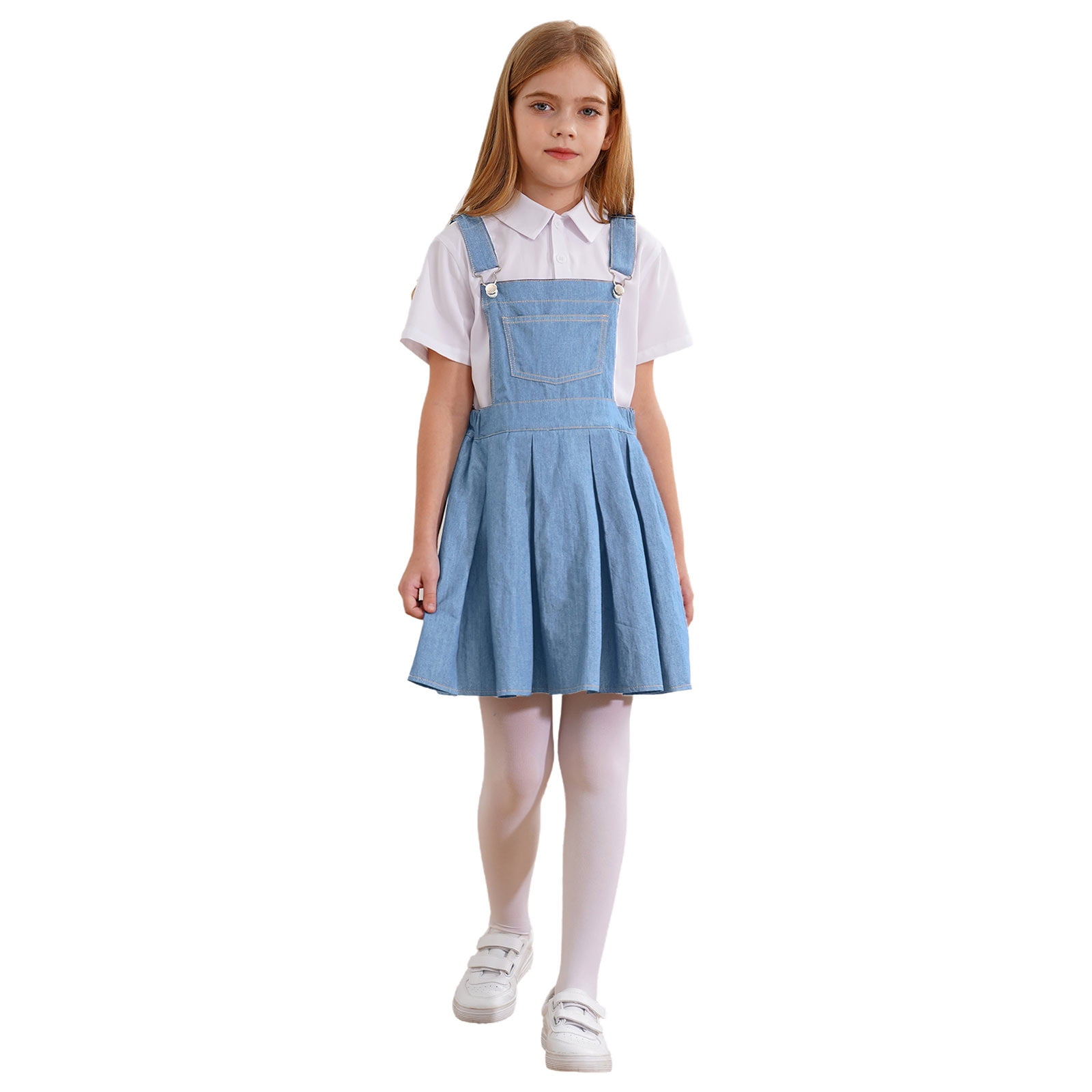 Eandarui Little Girls Denim Overalls Dress Kids Suspender High Waisted ...