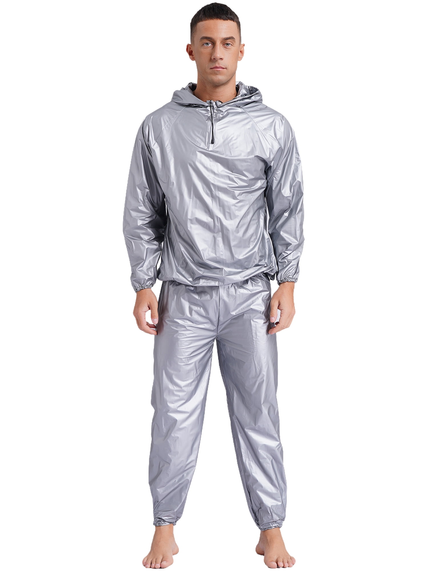 Eandarui Men's 2Pcs Sauna Suit Sweat Compression Jacket Top with Pants ...