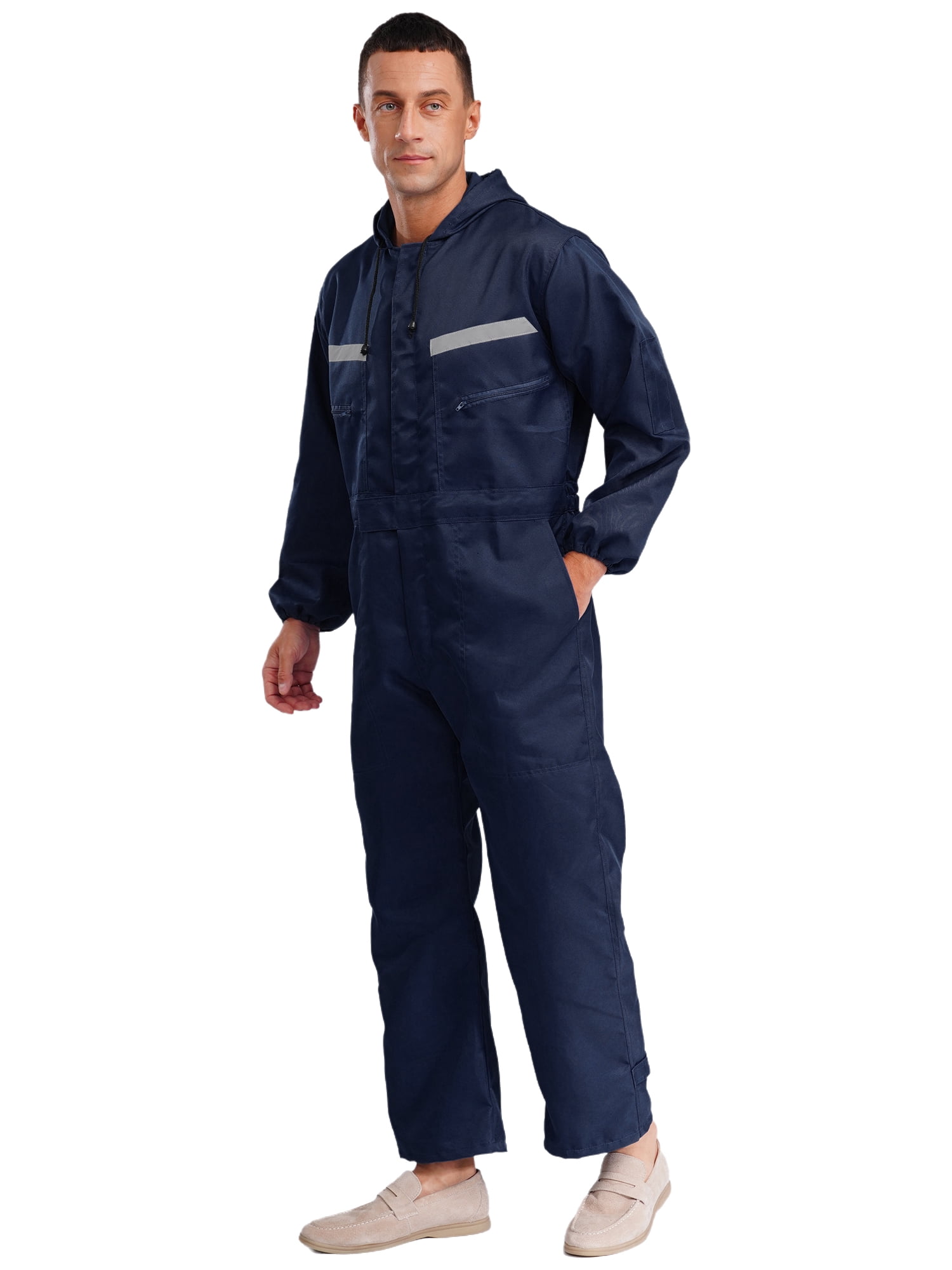 Eandarui Men's Long Sleeve Hi Vis Coveralls Mechanic Hooded Zip ...