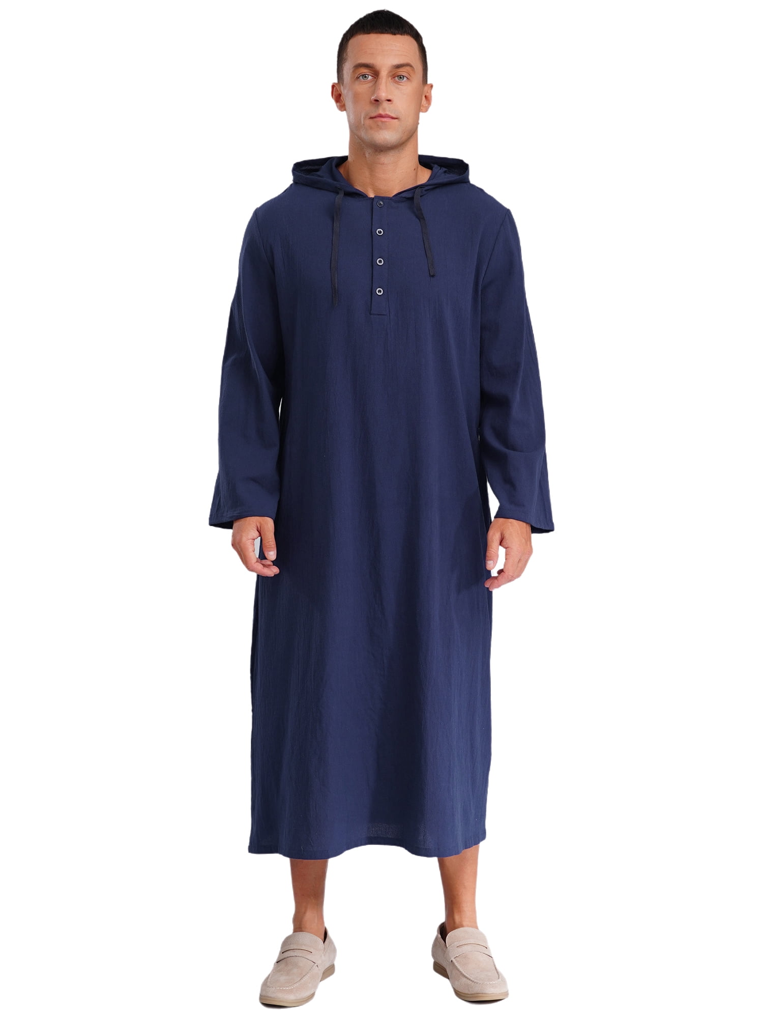 Eandarui Men's Long Sleeve Muslim Thobe Loose Fit Robe Islamic Hooded ...