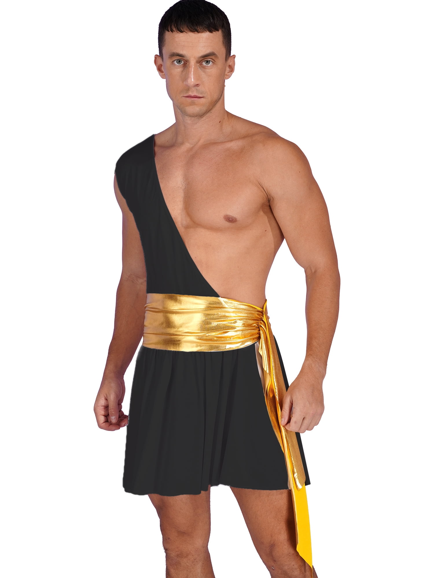 Eandarui Men's One Shoulder Gold Trim Ancient Roman Greek Toga Mini ...