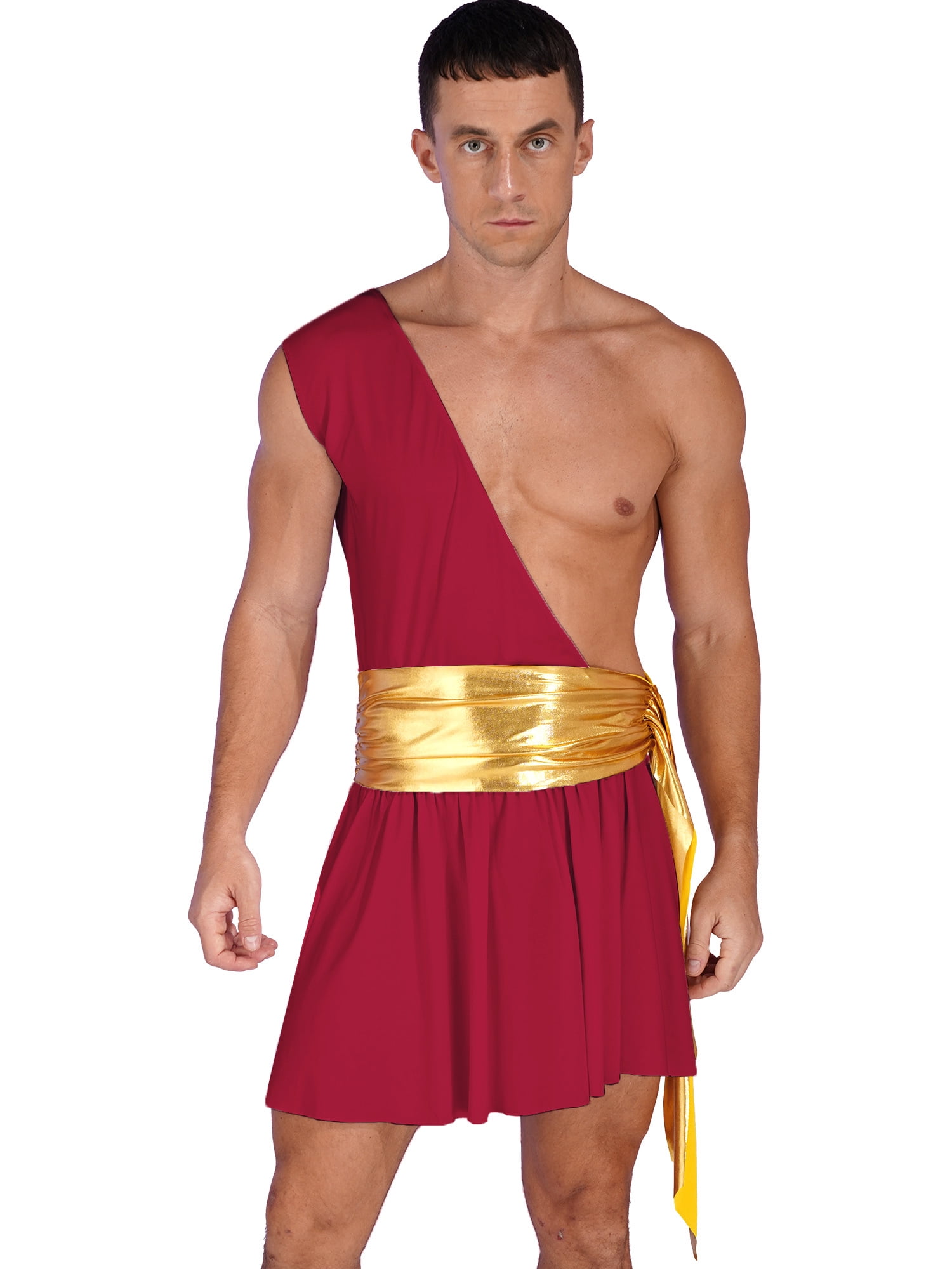Eandarui Men's One Shoulder Gold Trim Ancient Roman Greek Toga Mini ...