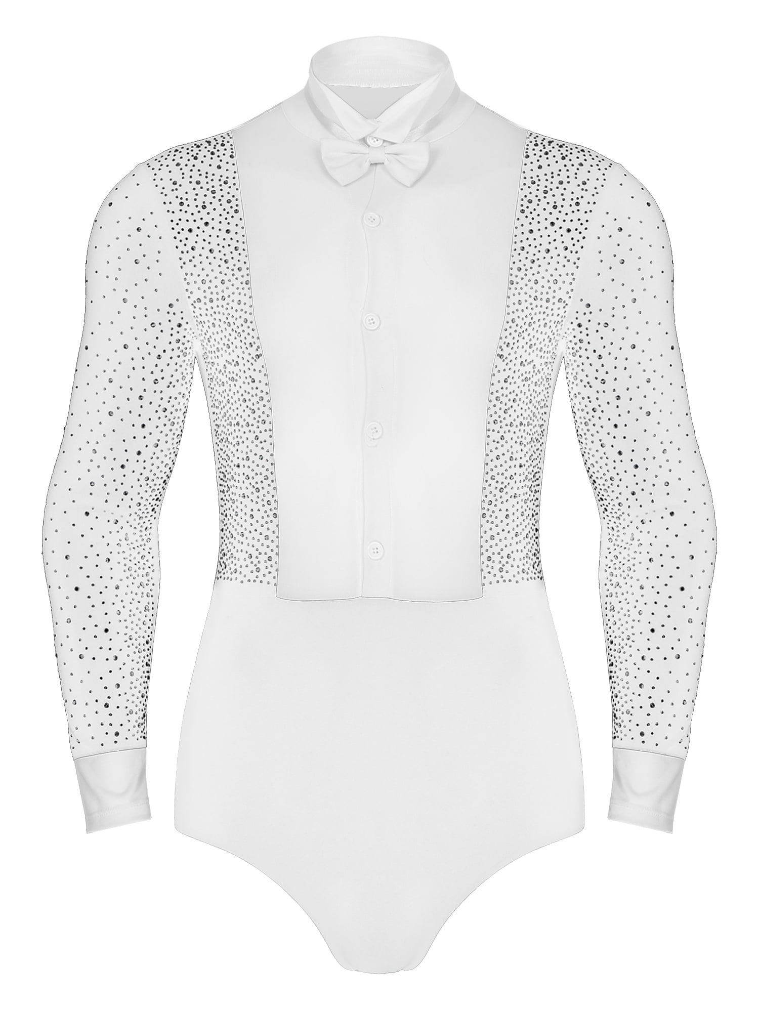 Eandarui Men's Shiny Latin Ballet Dance Shirt Leotard Long Sleeve ...