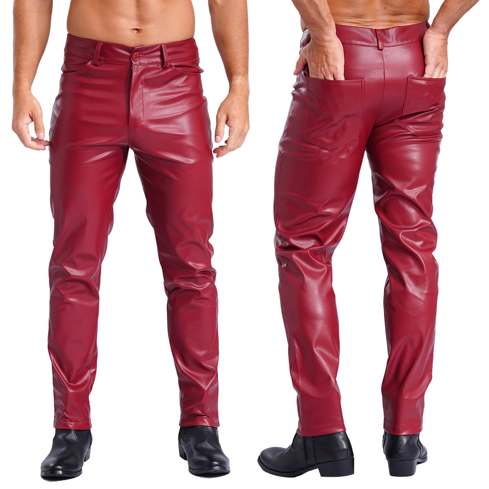 Eandarui Men's Wetlook PVC Leather Tight Pants Leggings Zipper Front ...