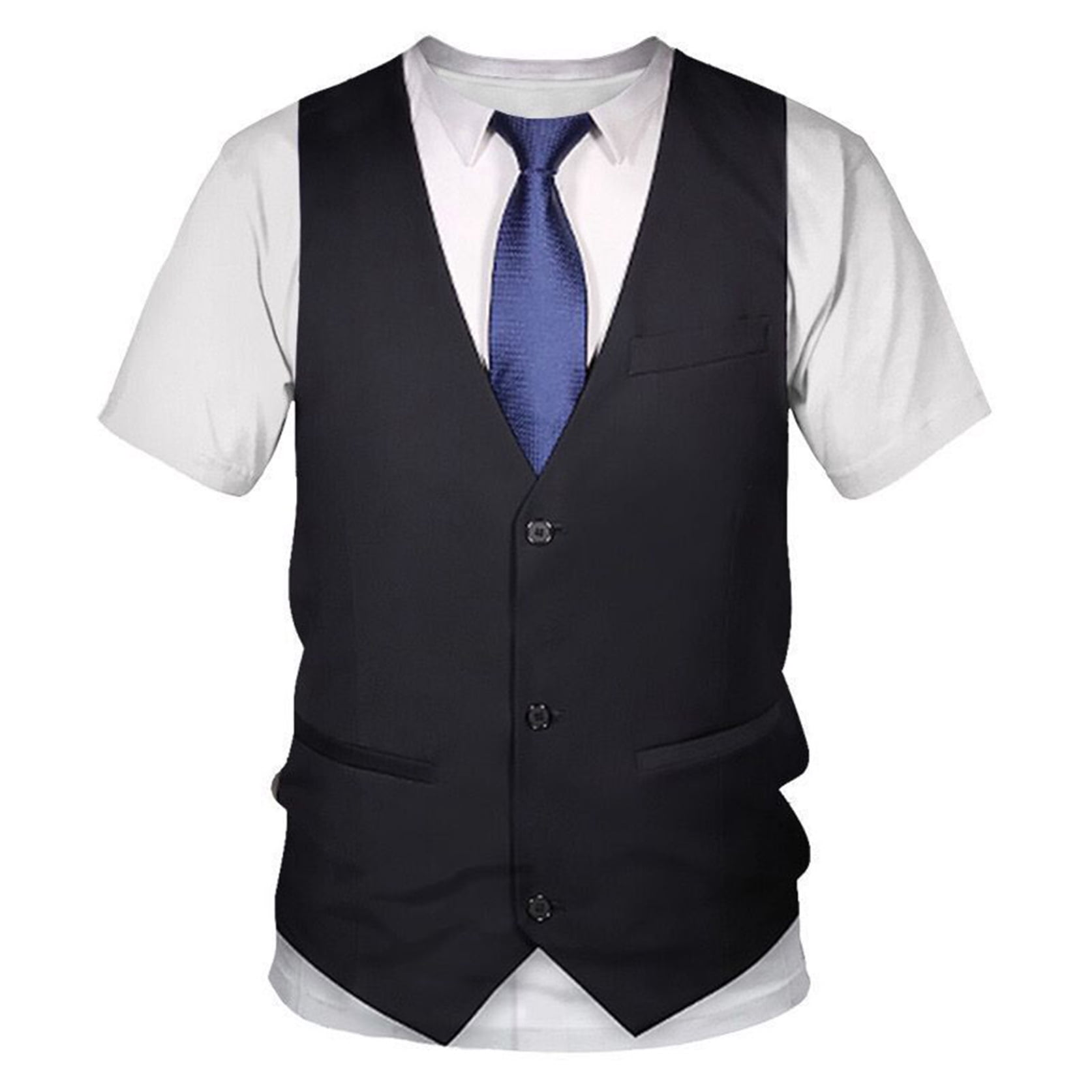 Eandarui Mens Two-Piece 3D Printed Tuxedo T-Shirt Short Sleeve Tie Vest ...