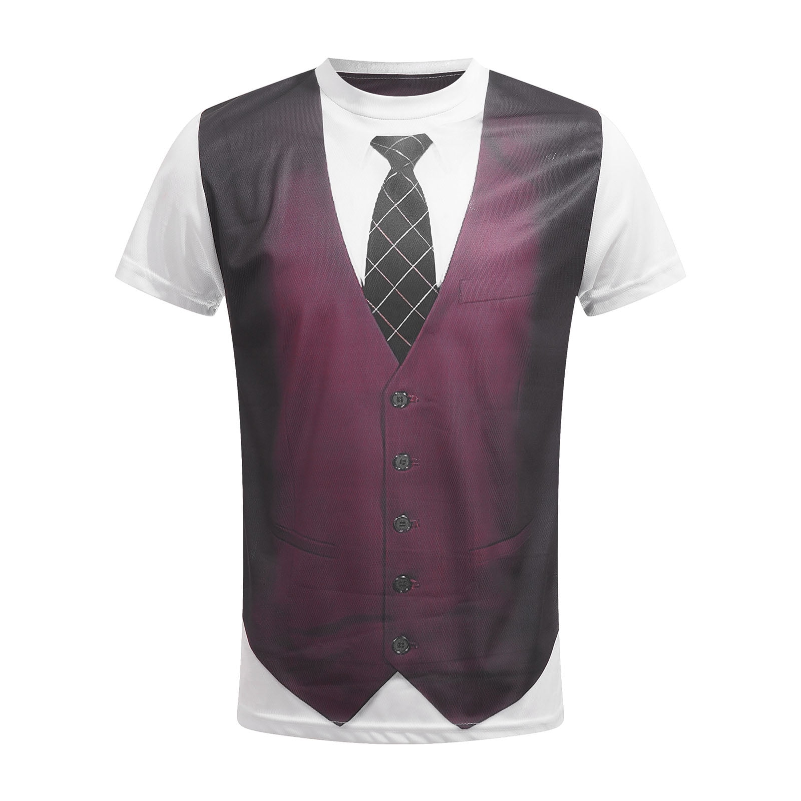 Eandarui Mens Two-Piece 3D Printed Tuxedo T-Shirt Short Sleeve Tie Vest ...