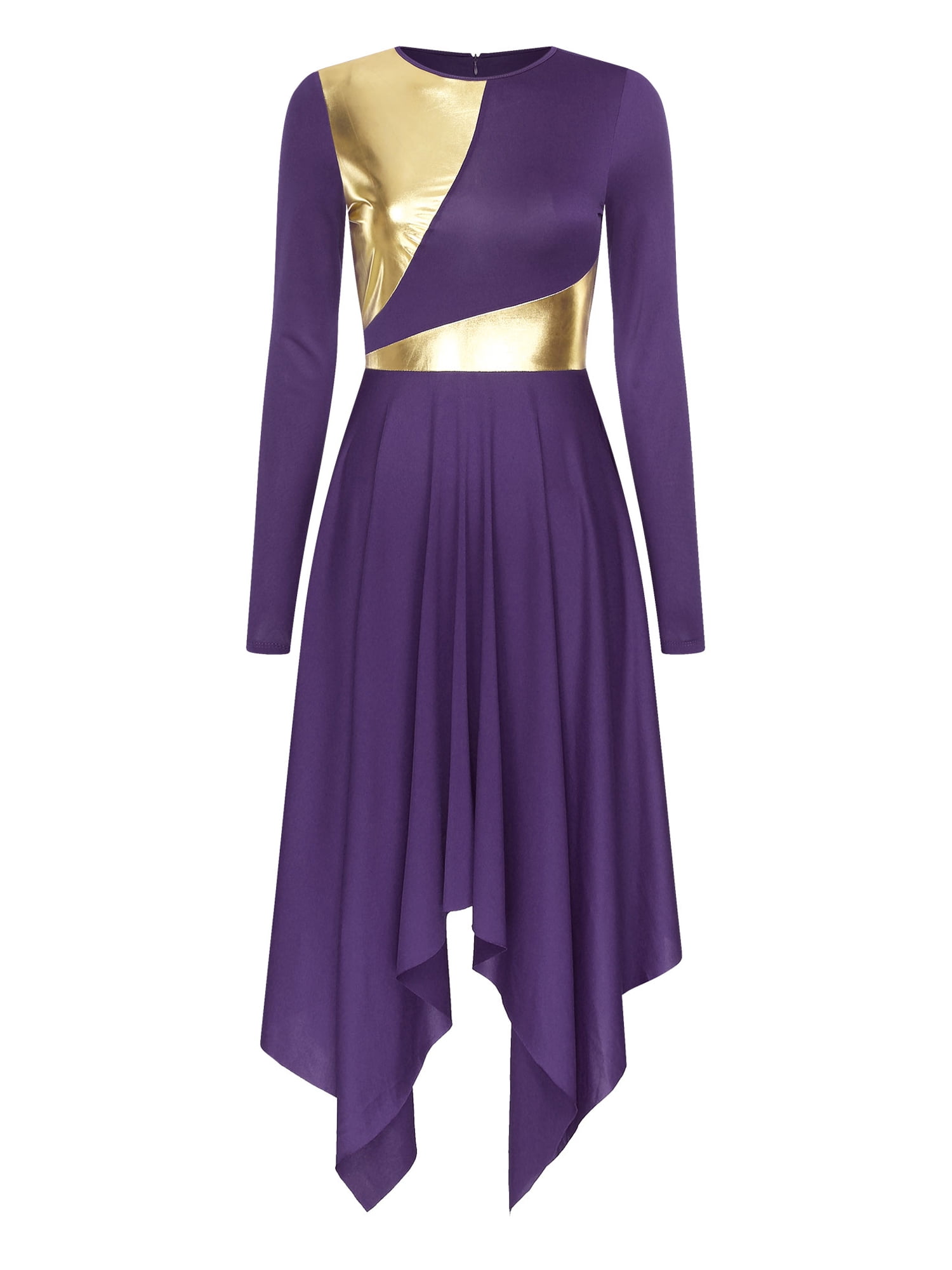 Eandarui Women Long Sleeve Praise Dance Dress Irregular Hem Skirt ...