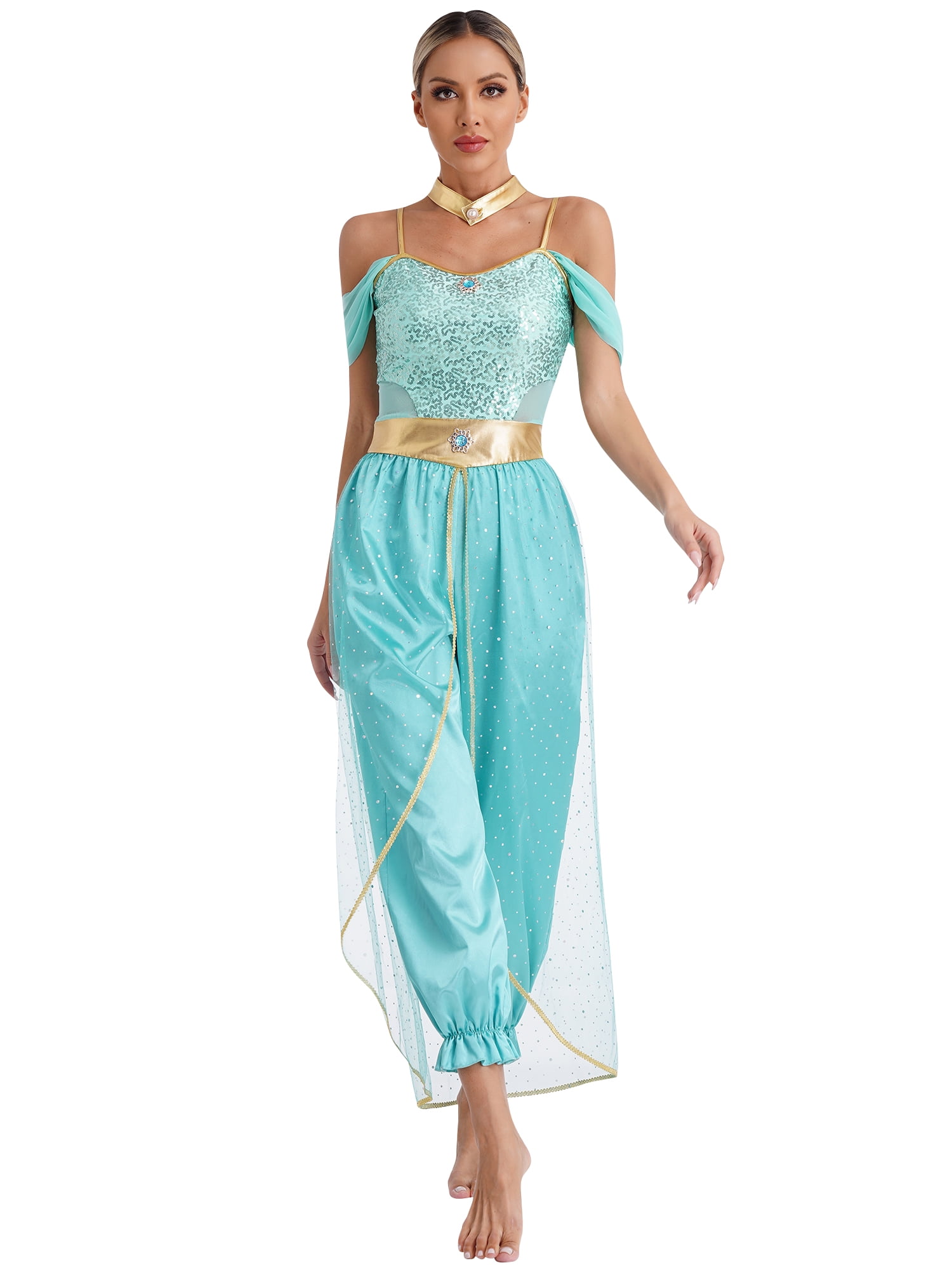 Eandarui Women's Arabian Princess Outfits Belly Dance Jumpsuit Off ...