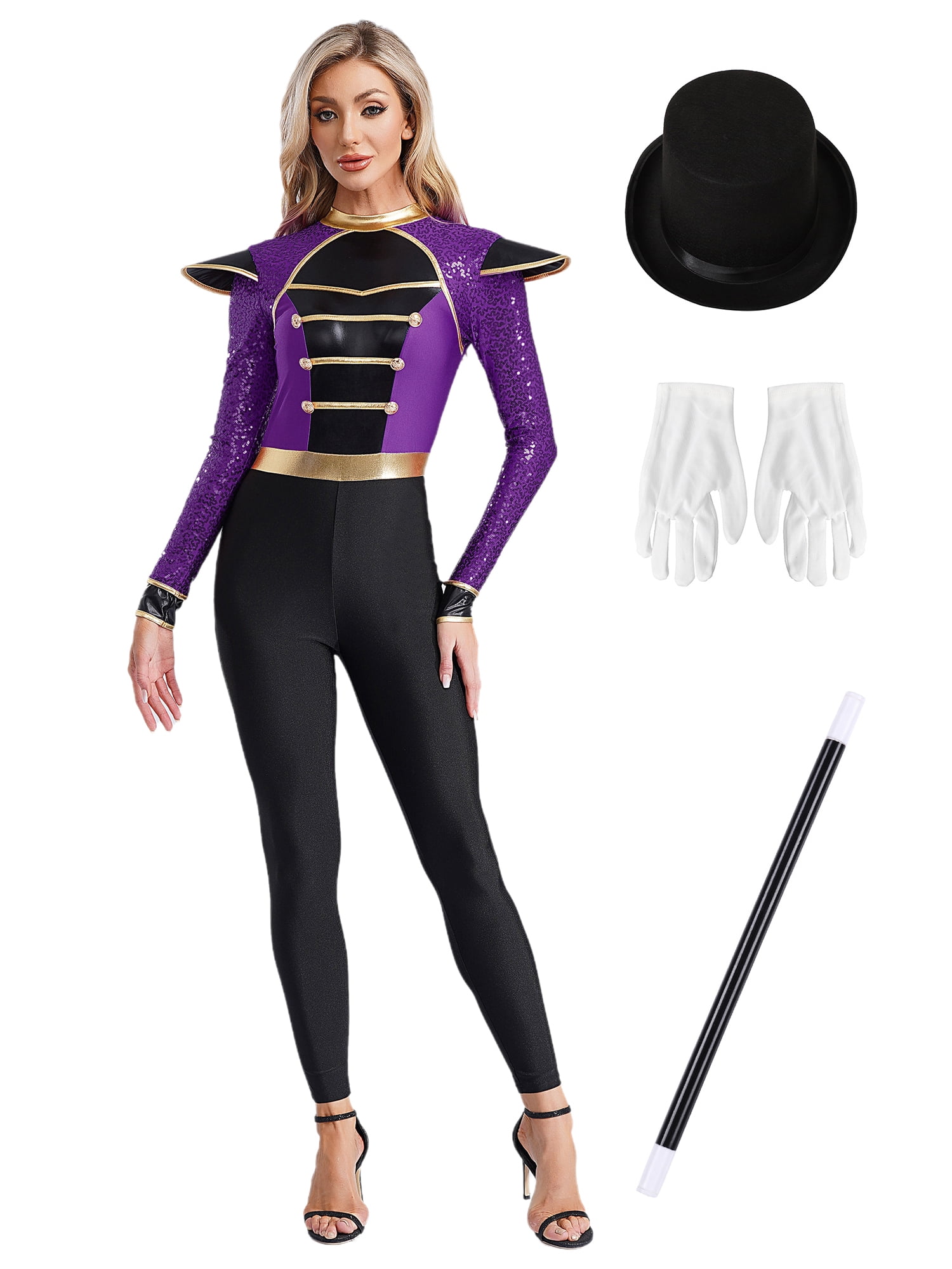 Eandarui Women's Circus Cosplay Costume Sequins Theme Party Ringmaster ...