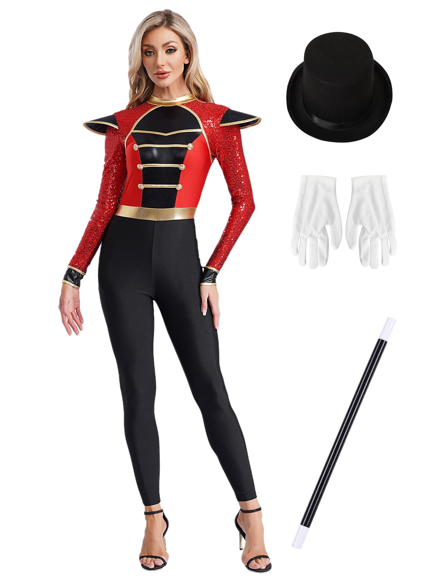 Eandarui Women's Circus Cosplay Costume Sequins Theme Party Ringmaster ...