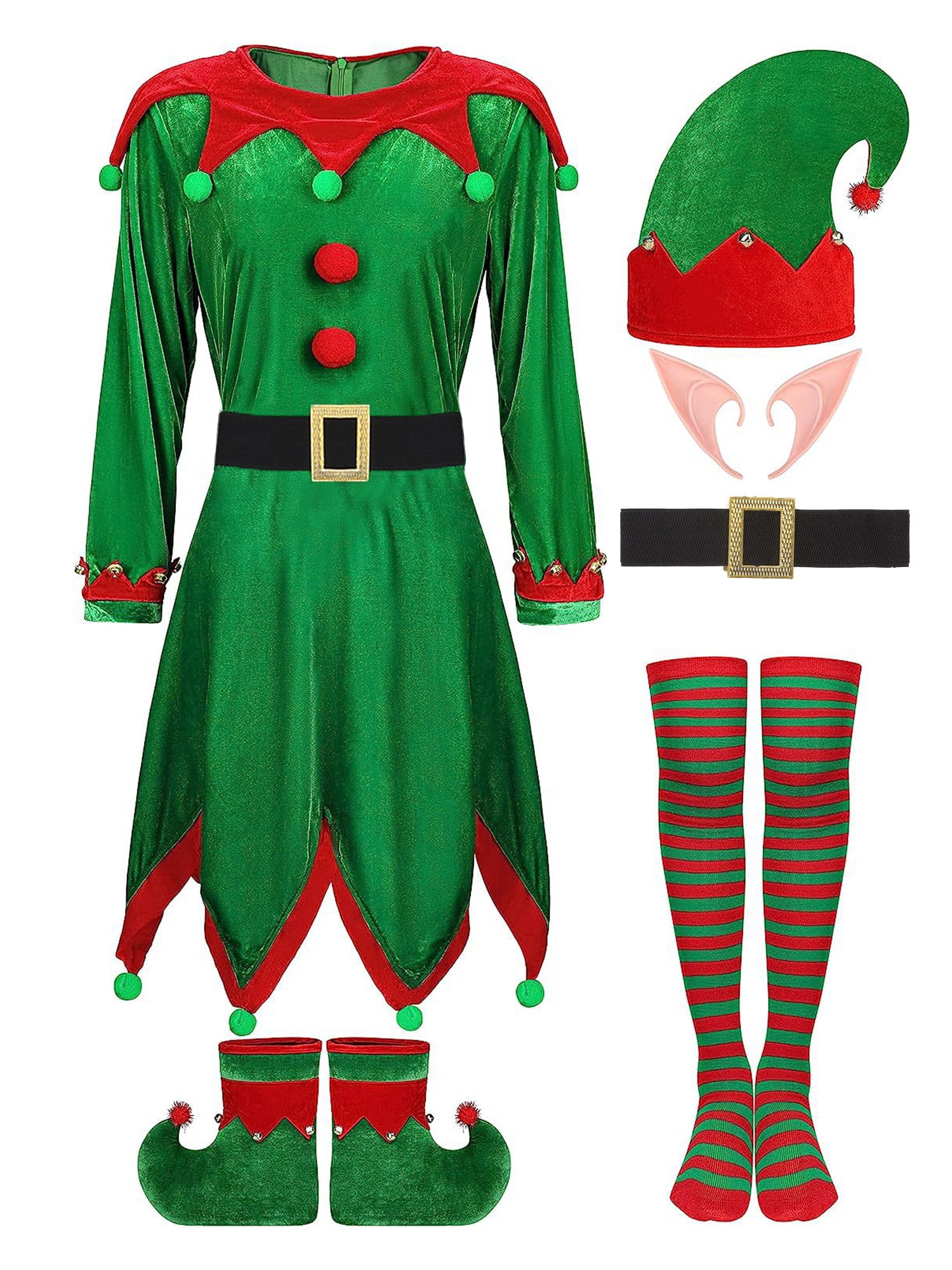 Eandarui Womens Christmas Elf Cosplay Fancy Dress Santa Claus Deluxe ...