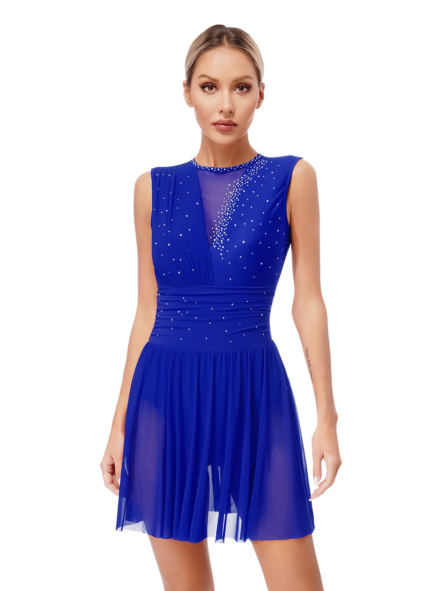 Eandarui Womens Shiny Rhinestone Figure Skating Costume Sleeveless ...