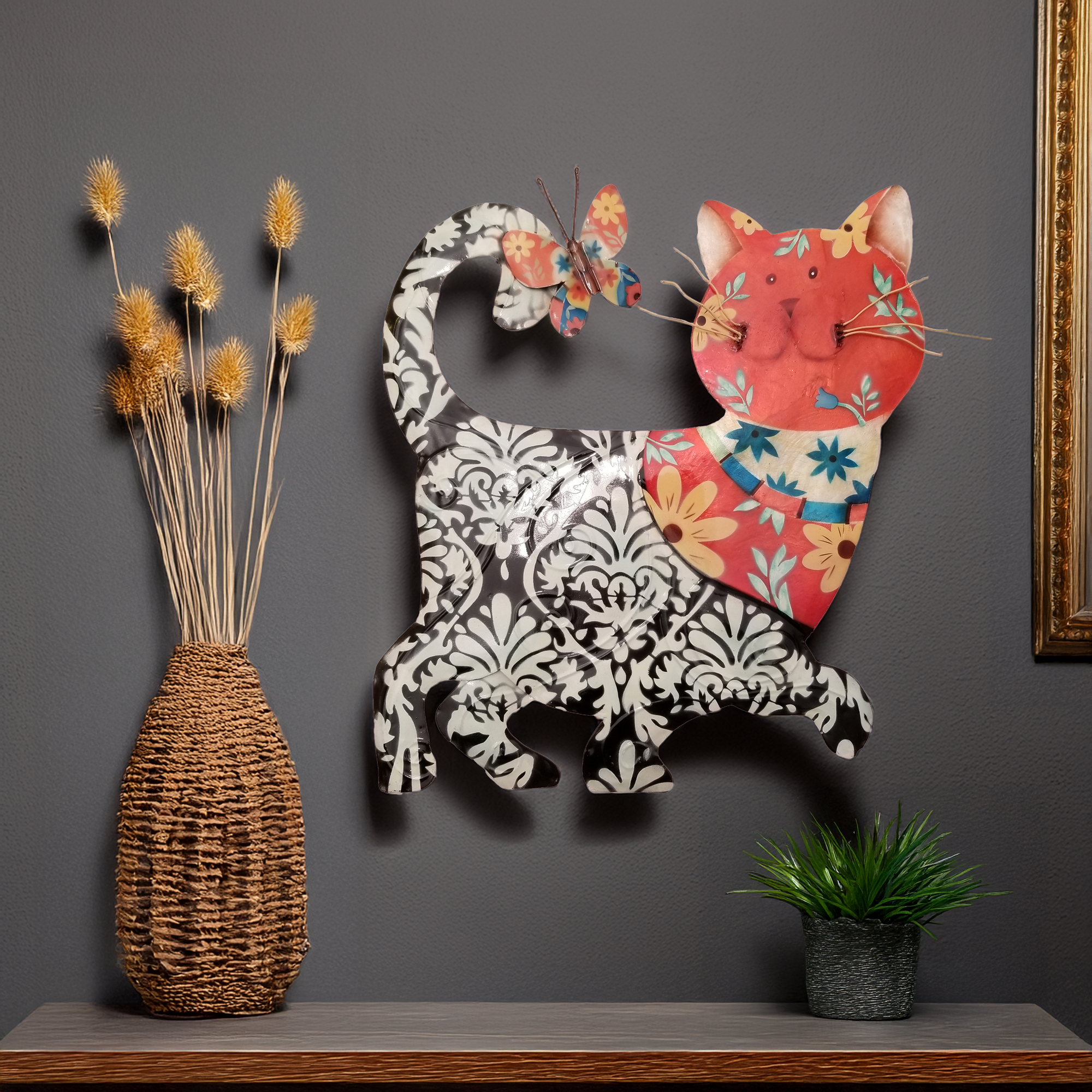 Eangee Home Design Cat Wall Decor Black And Red, Capiz and Metal ...