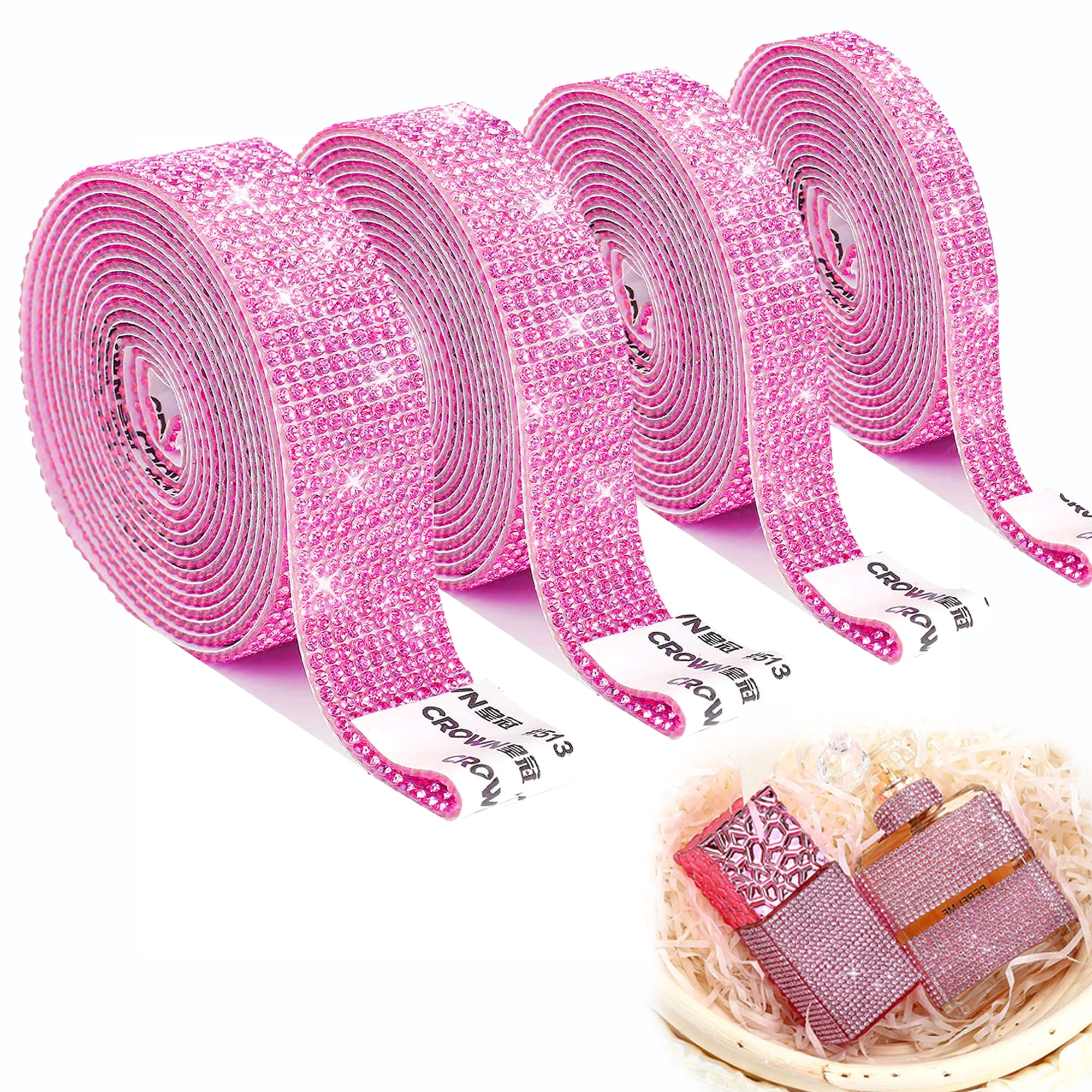 Eanloly 4 Rolls Self-Adhesive Crystal Rhinestone Ribbon, Diamond Bling ...