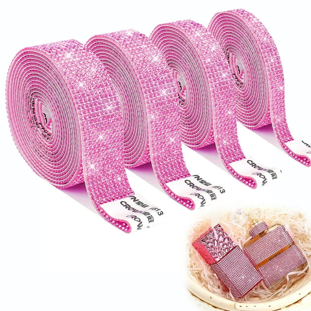 Eanloly 4 Rolls Self-Adhesive Crystal Rhinestone Ribbon, Diamond Bling ...