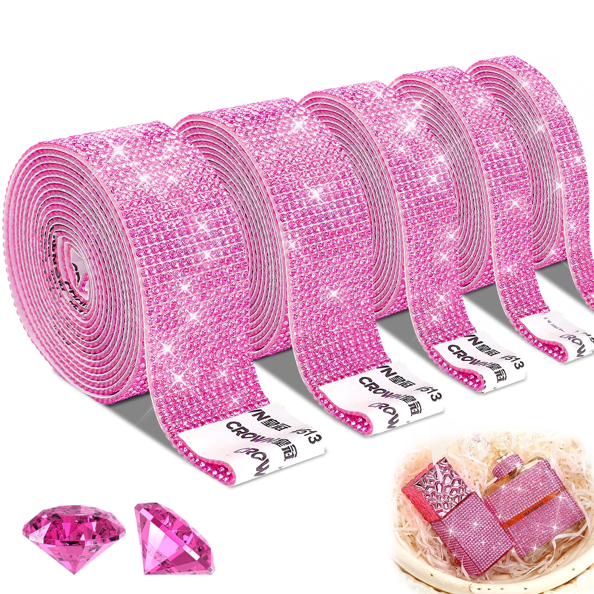 Eanloly 5 Rolls Self Adhesive Crystal Rhinestone Ribbon Art & Craft ...