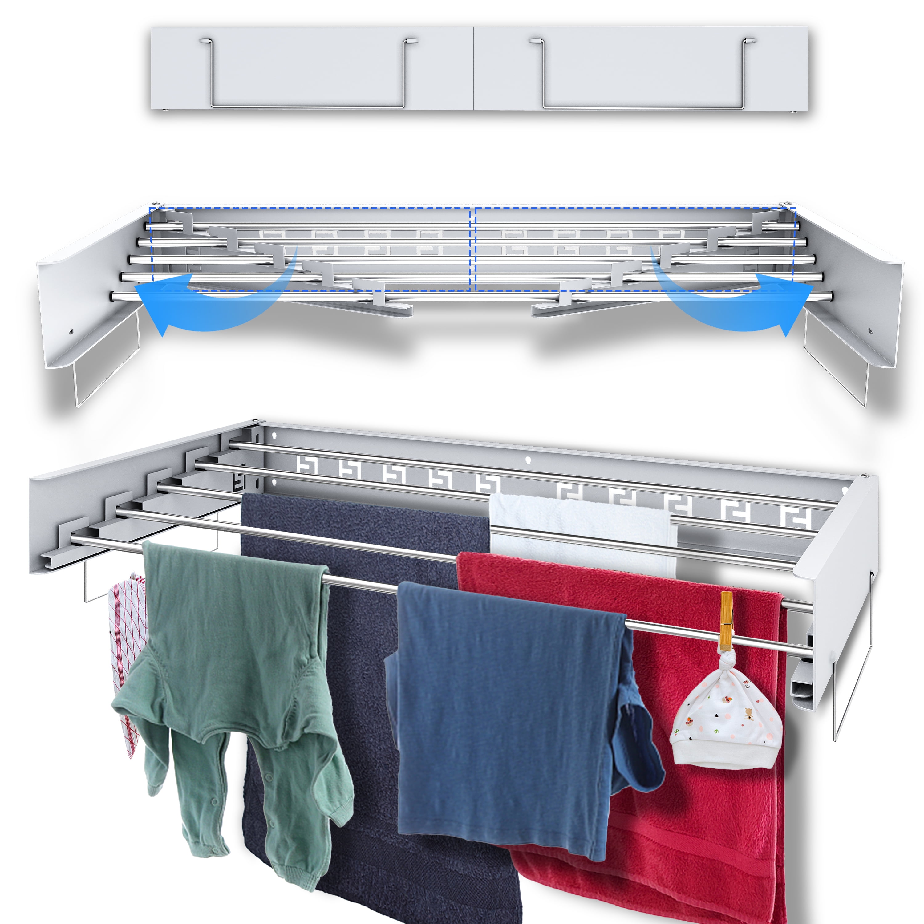 Eanloly Wall Mounted Laundry Retractable Drying Rack, 13.2 Linear ft ...