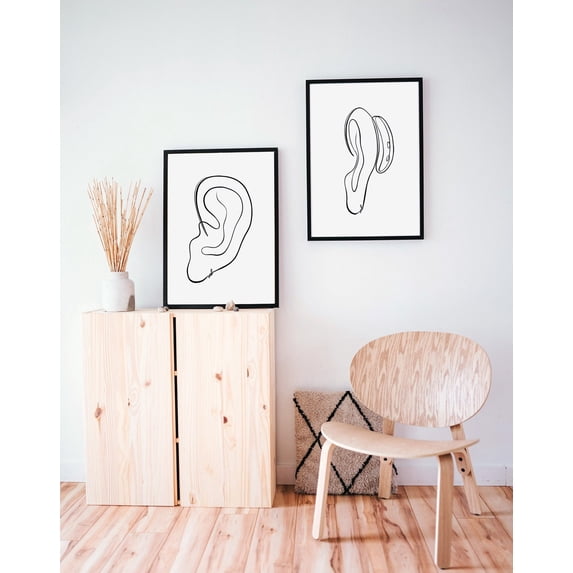 Ear Anatomy With Hearing Aid Art Audiology Human Ear Outline Drawing ...