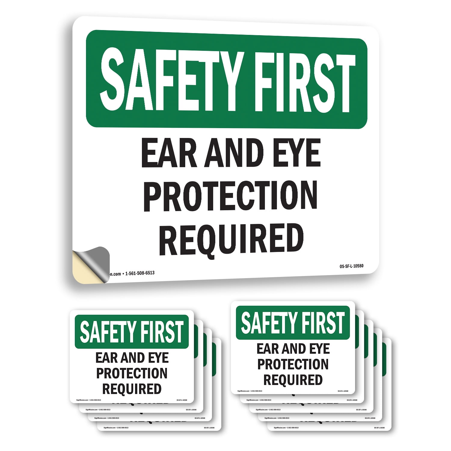 Ear And Eye Protection Required OSHA SAFETY FIRST Vinyl Decal Label 7 ...