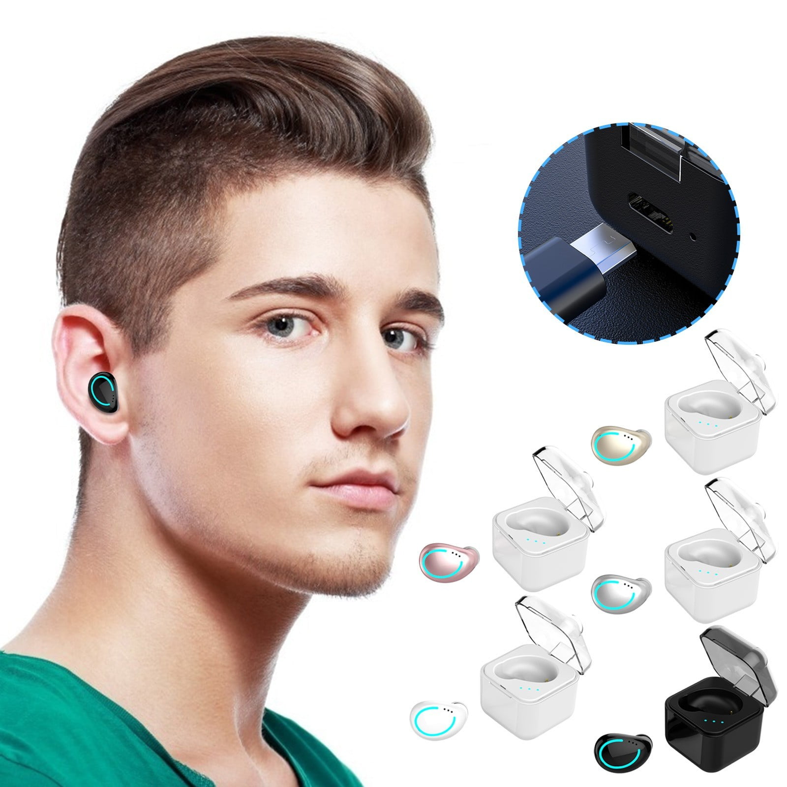 Ear Bluetooth Headset With Charging Compartment Stereo Invisible In-ear ...