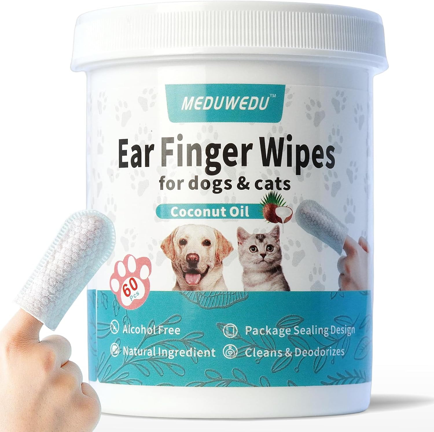Ear Cleaner Finger Wipes 60 Counts, Dog Ear Cleaner, Grooming Kit Care ...