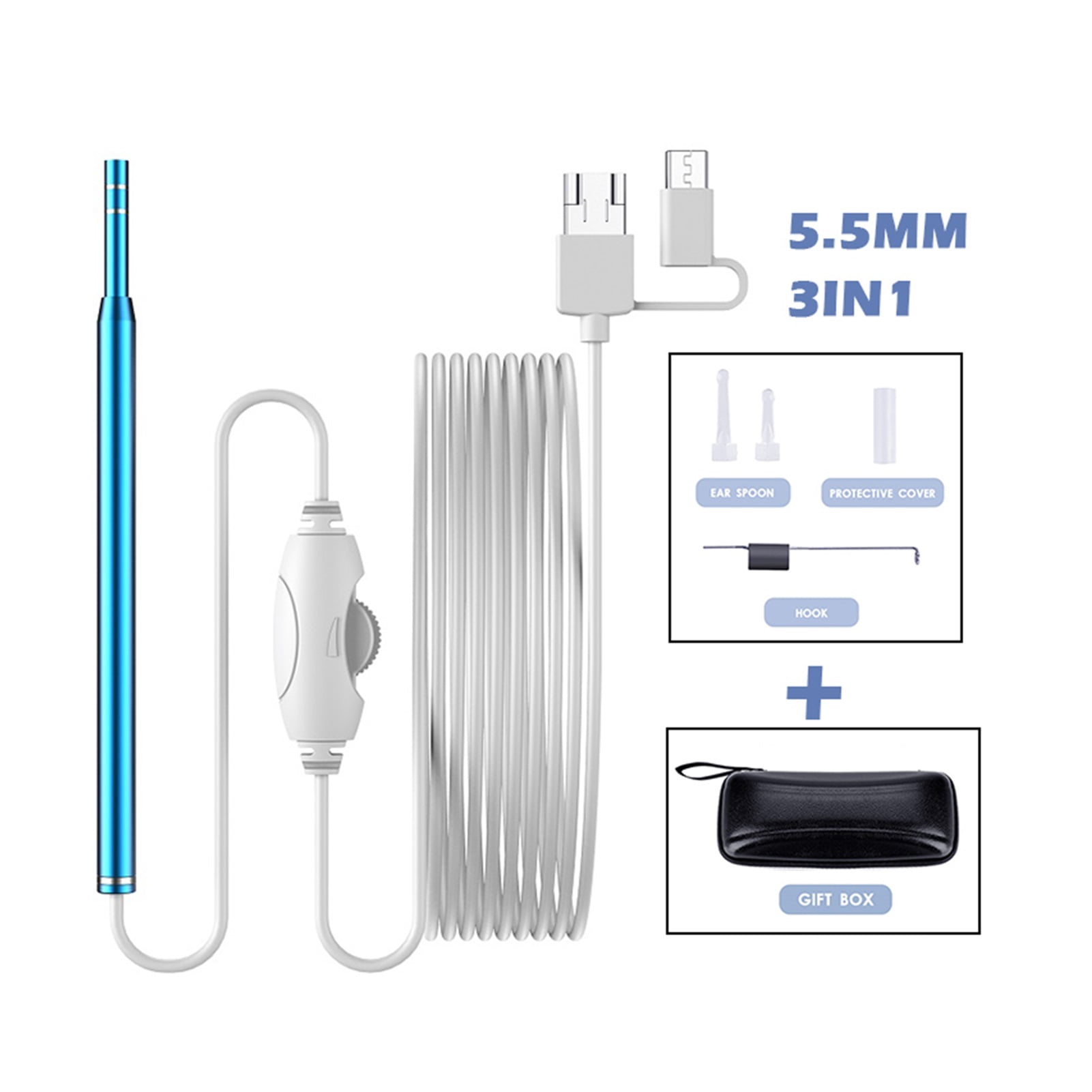 Ear Cleaning Endoscope Camera 3in1 Type-C USB Visual Otoscope 5.5mm/3 ...