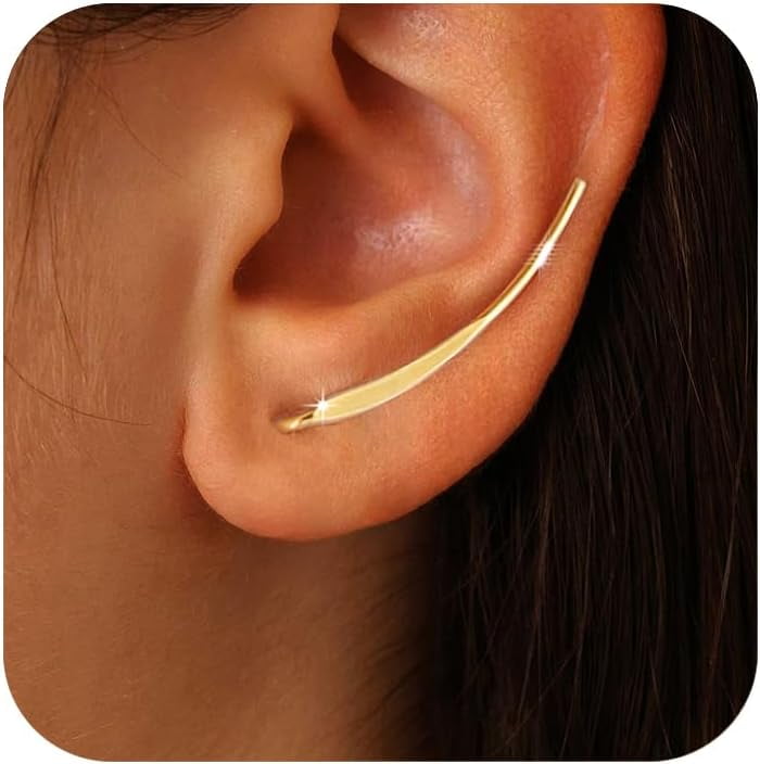 Ear Climber Earrings for Women Sterling Silver Long Curved Bar Studs ...