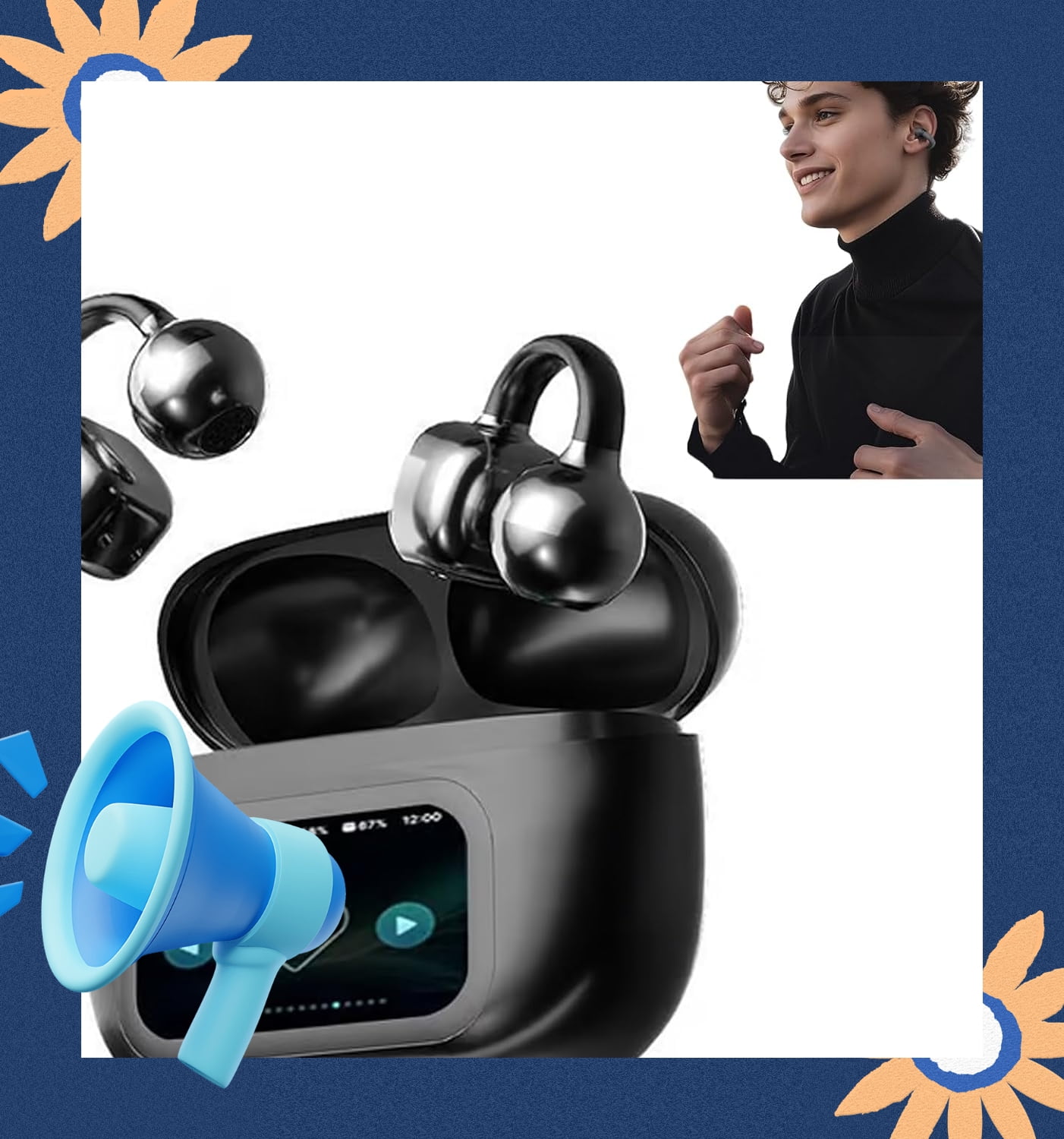 Ear Clip Bluetooth Headphones with Touch Screen, 2025 New Clip On Ear ...