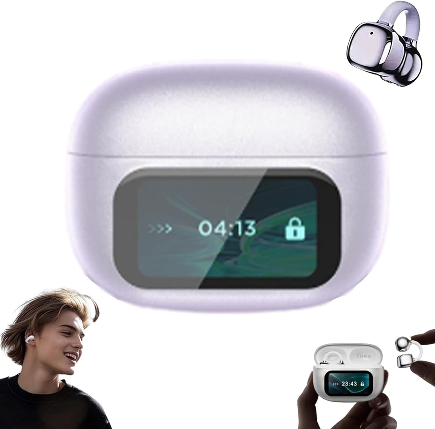 Ear Clip Bluetooth Headphones with Touch Screen, Clip On Earbuds ...