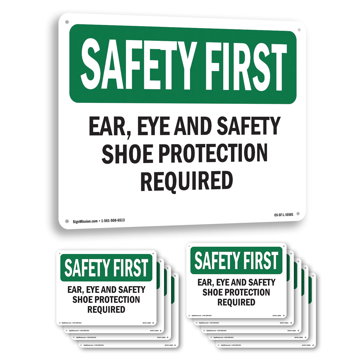 Ear Eye And Safety Shoe Protection Required OSHA SAFETY FIRST Rigid ...