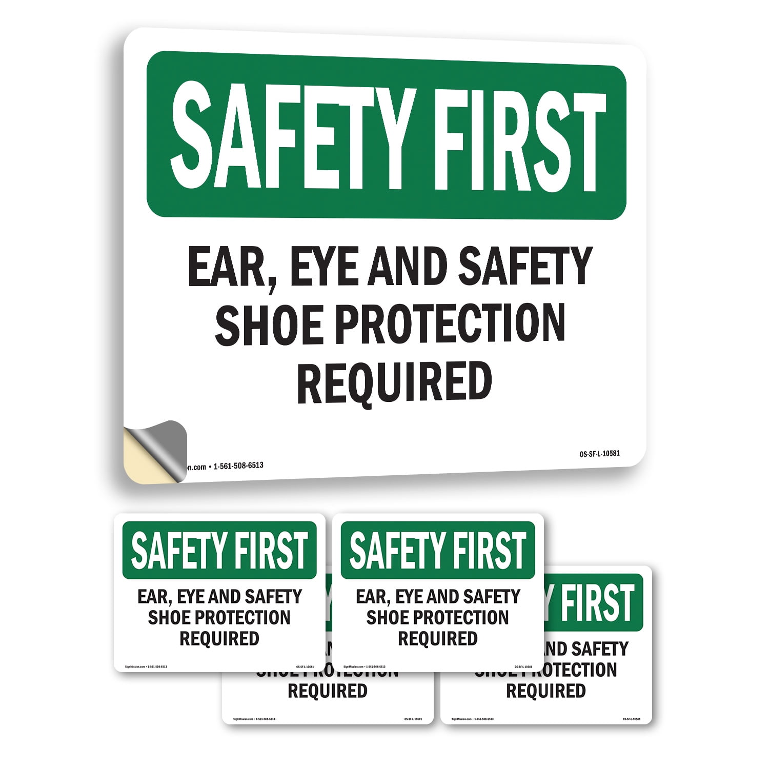 Ear Eye And Safety Shoe Protection Required OSHA SAFETY FIRST Vinyl ...