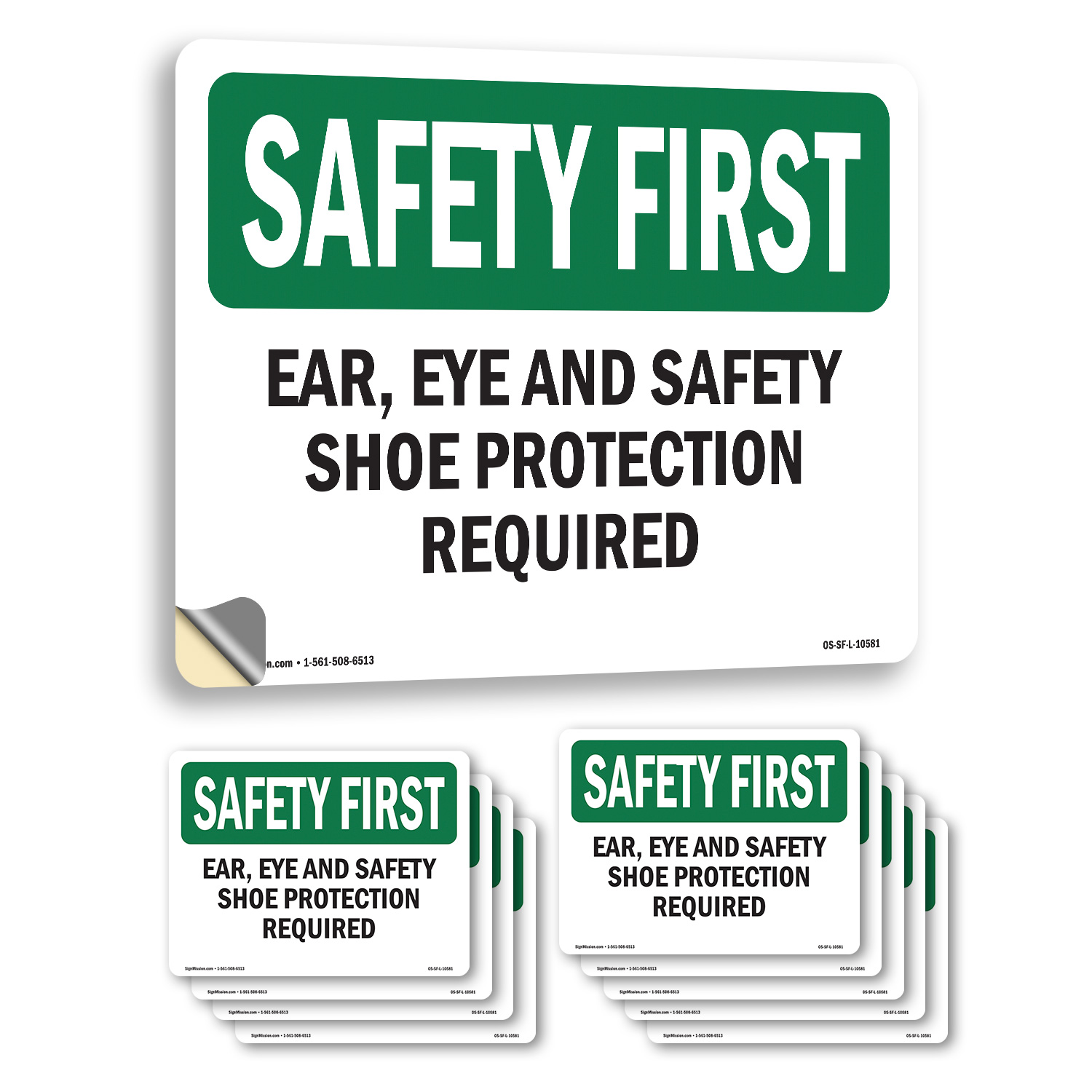 Ear Eye And Safety Shoe Protection Required OSHA SAFETY FIRST Vinyl ...