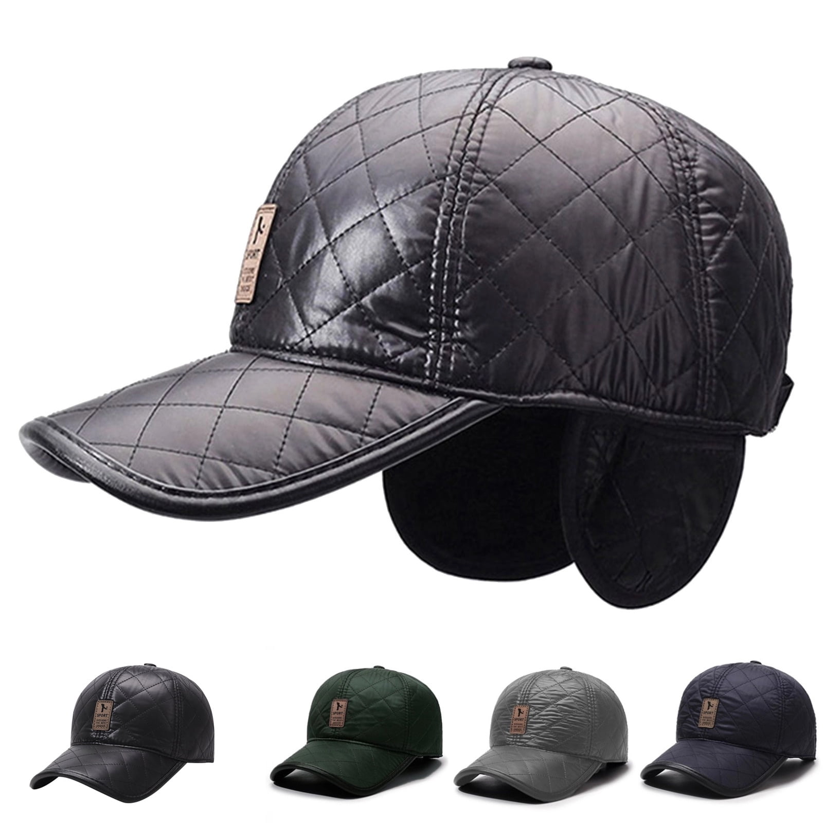 Ear Flap Baseball Cap for Men PU Leather Quilted Cold Weather Casual ...