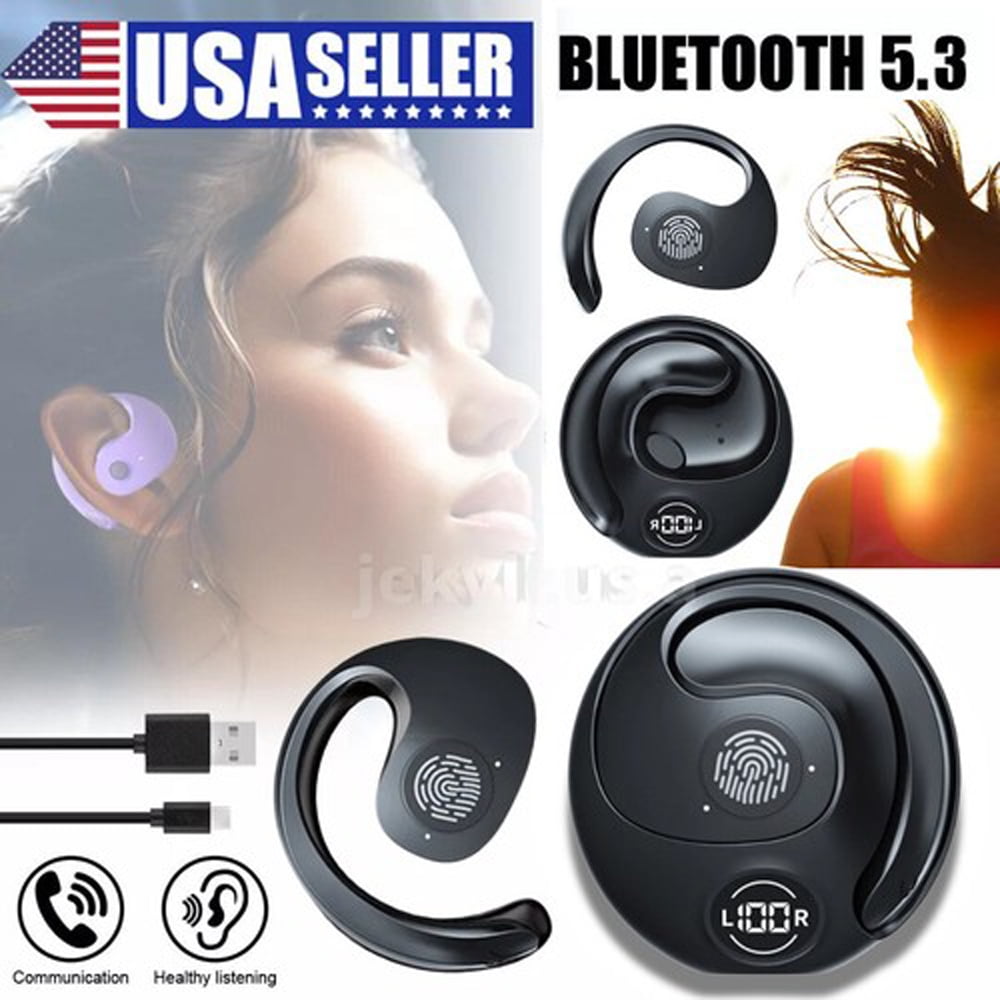 Ear-Hook Bluetooth 5.3 Headset TWS Wireless Earphones Earbuds Stereo Headphones - Black ...