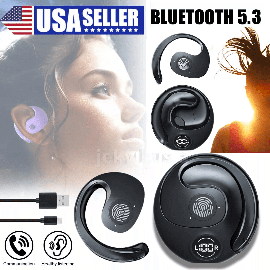 Ear Hook Mini Bluetooth 5.3 Headset TWS Earphones Earbuds Stereo Bass ...