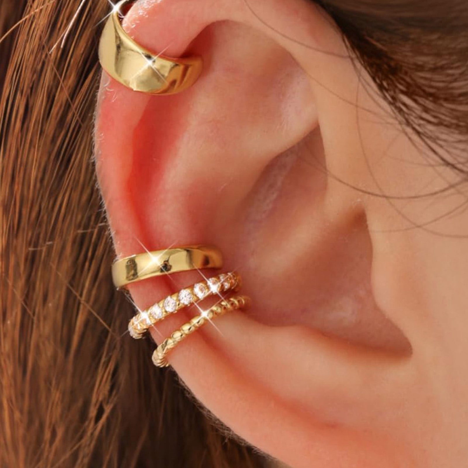 Ear Jewelry Adjustable Gold Plated Ear Cuffs Clip On Cartilage Earrings ...