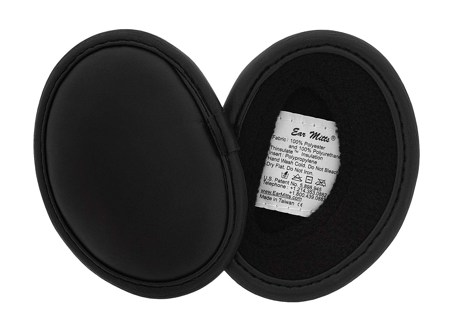 Ear Mitts Bandless Ear Muffs, Black Faux Leather Ear Warmers, Small ...