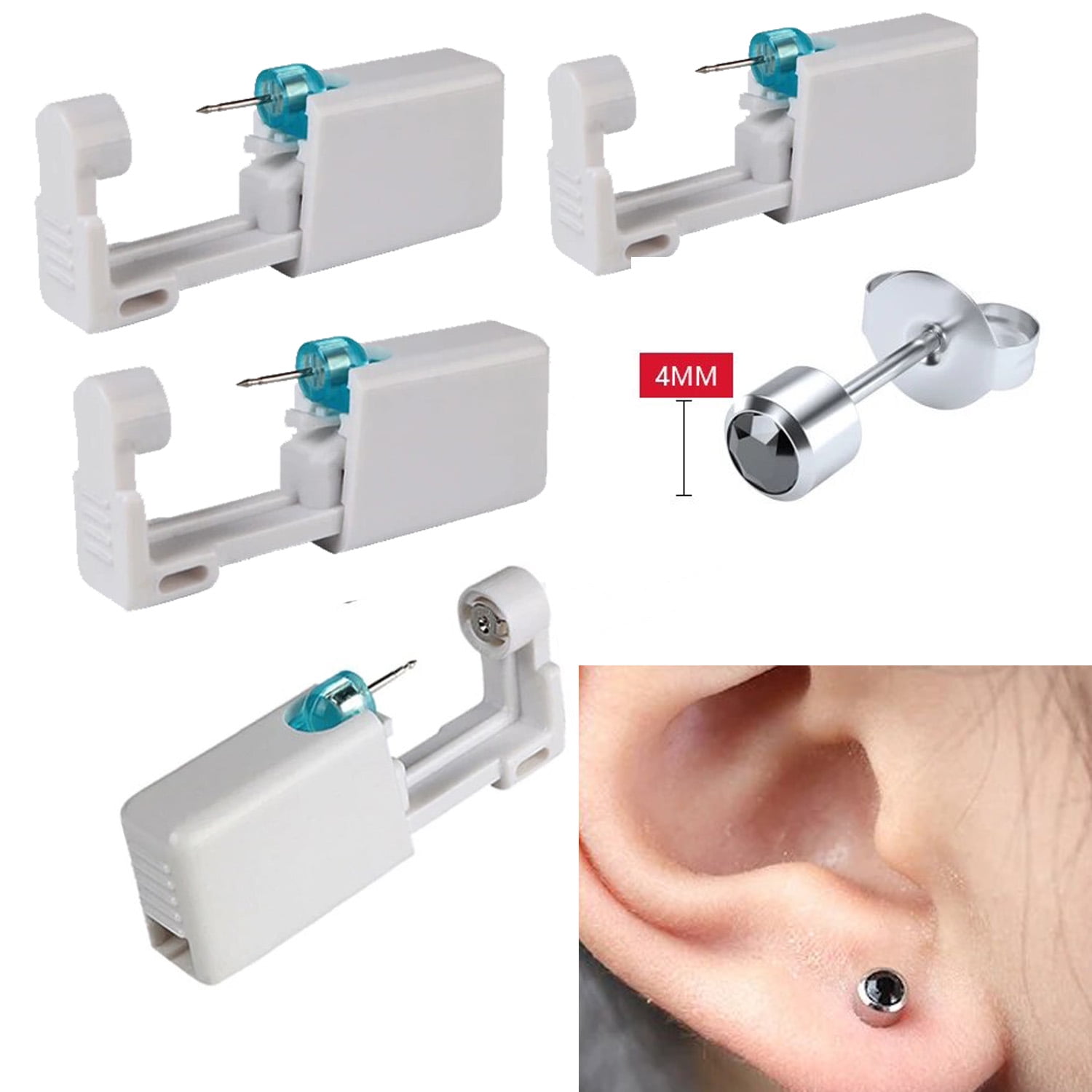 Ear Piercing Kit, 4Pack Disposable Self Gun with Earring Studs, Contain ...