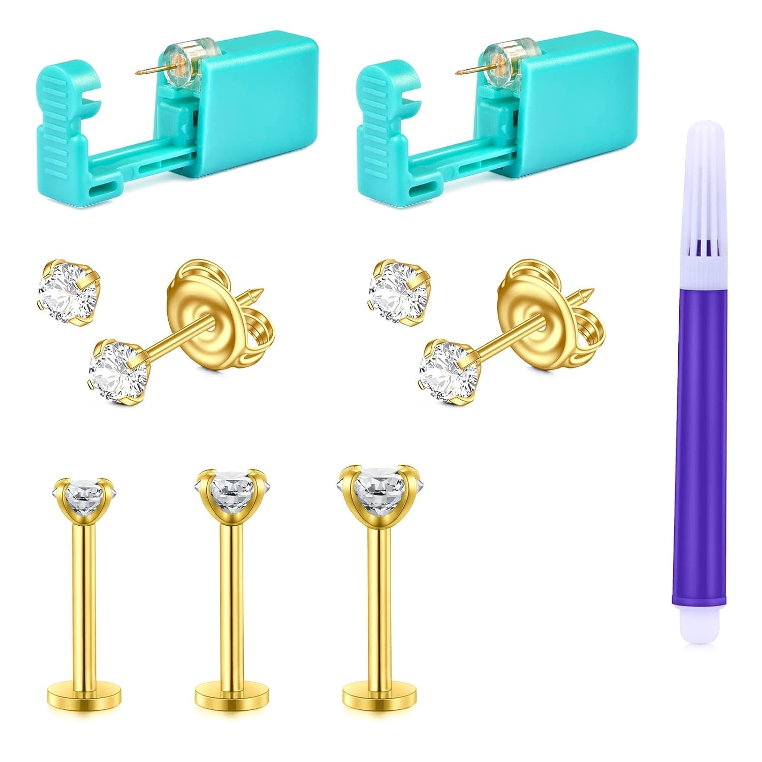 Ear Piercing Kit-Disposable Safety Gold Self Ear Piercing Gun Kit with ...