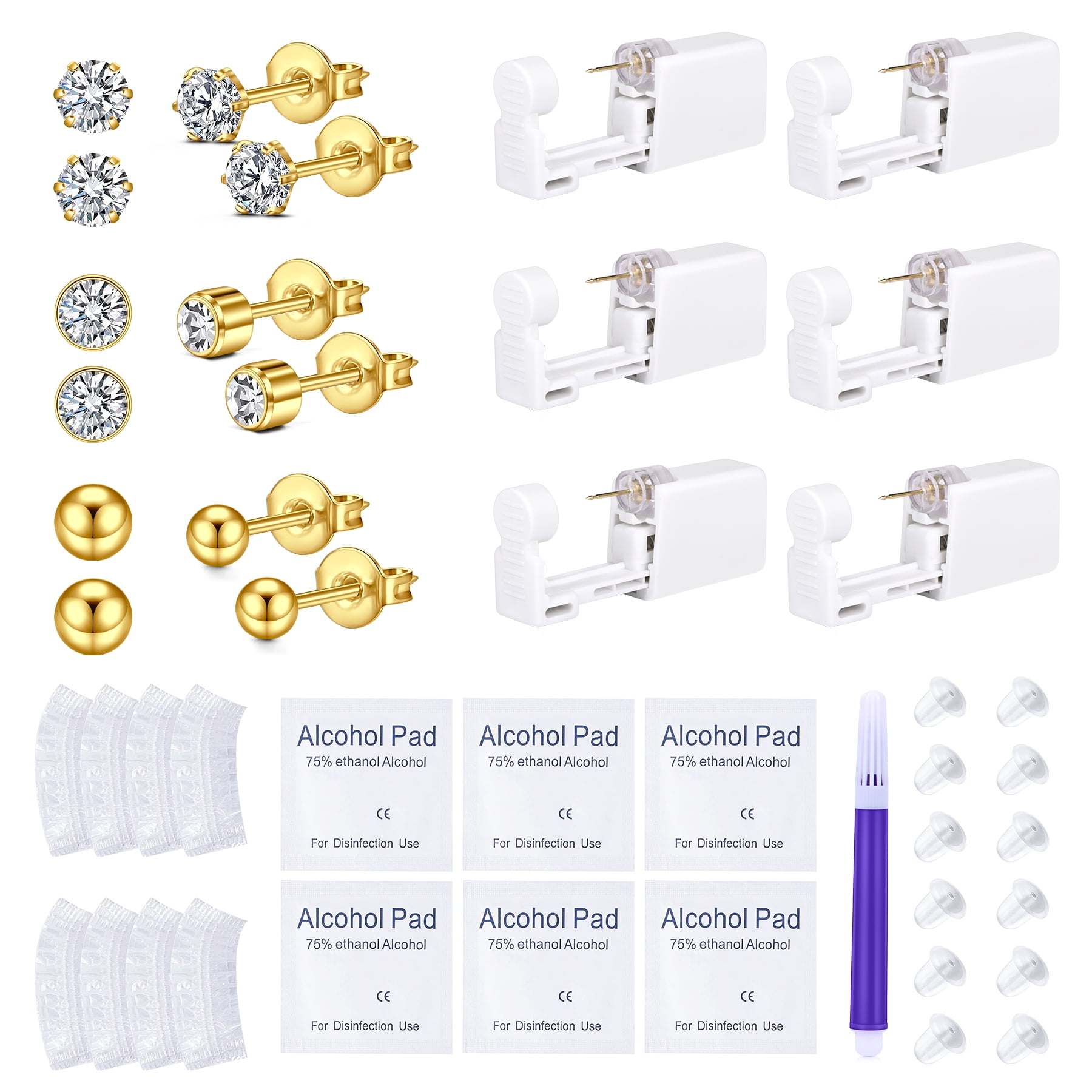 Ear Piercing Kit Ear Piercing Gun Kit Gold Self Piercing Earrings ...