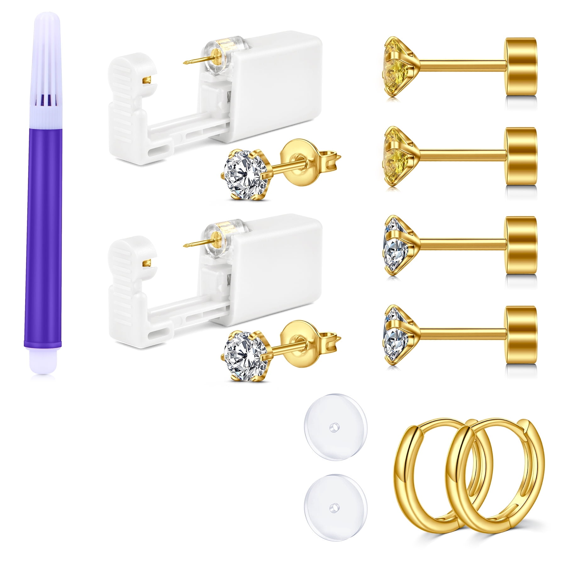 Ear Piercing Kit Ear Piercing Gun Kit Gold Self Piercing Earrings ...