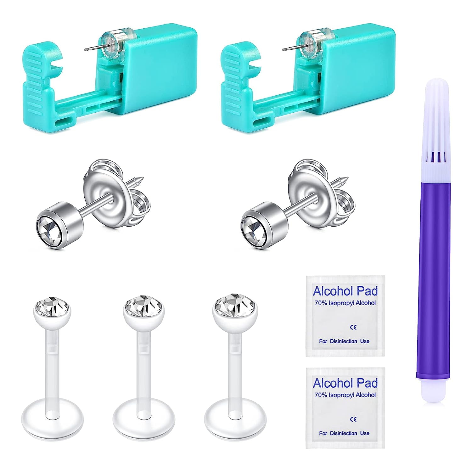 Ear Piercing Kit,Self Ear Piercing Gun Disposable Self Ear Piercing Kit ...