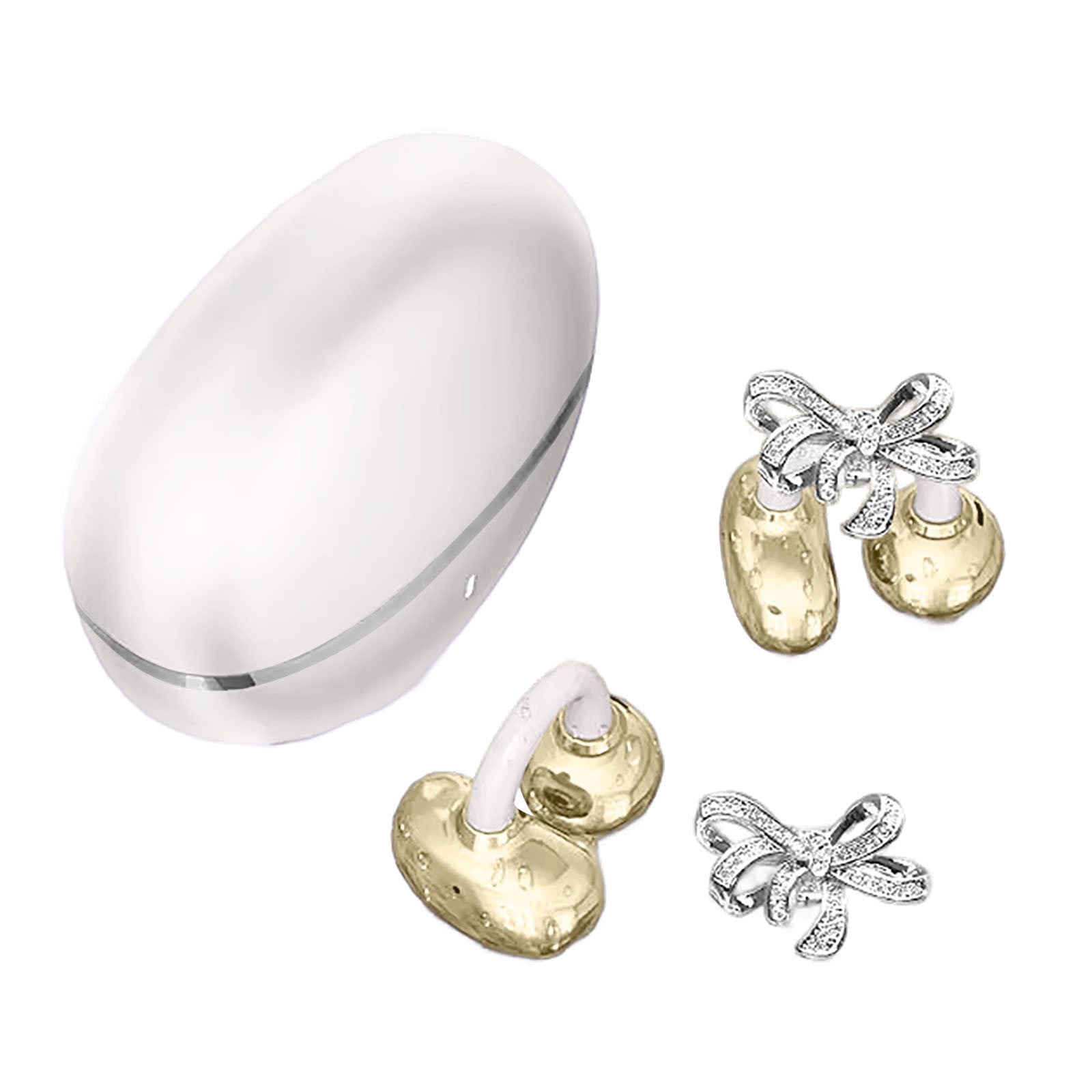 Ear-Pinch Open-Ear Earbuds Bluetooth 5.4 with Crystal Bow Earring ...