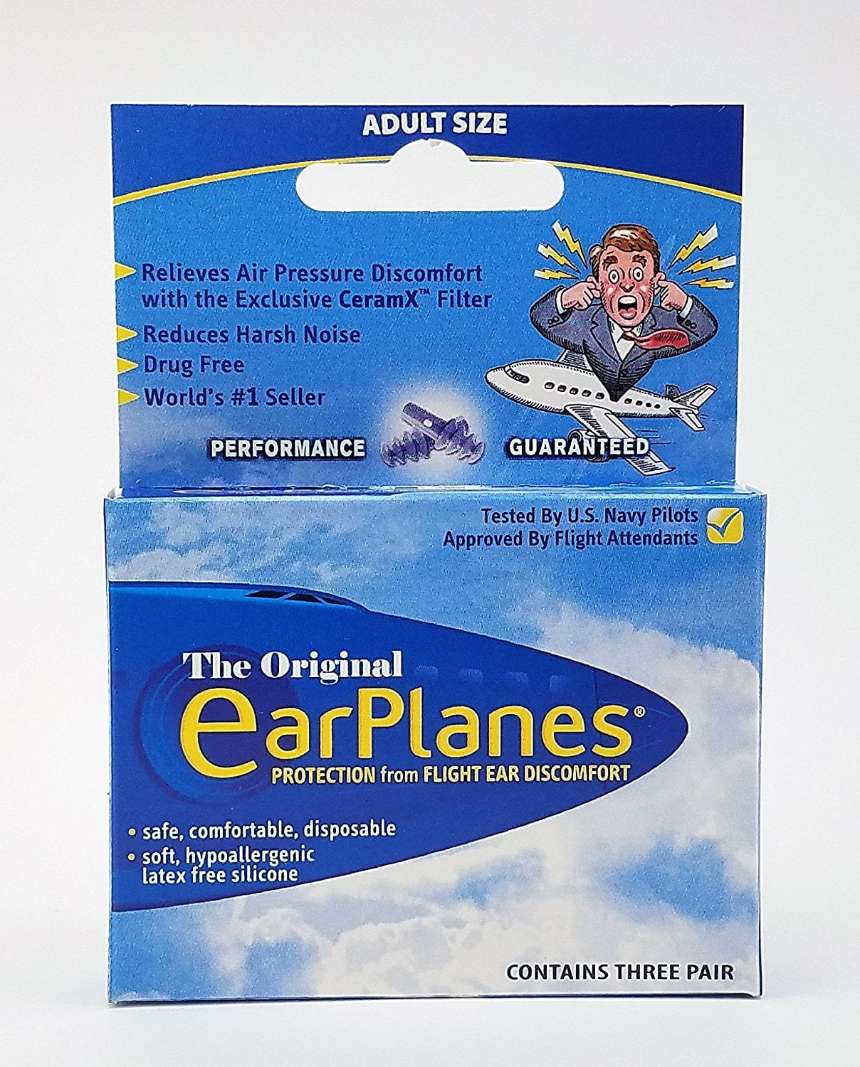 Earplanes Soft Silicone Ear Plugs, Hypoallergenic, Latex Free, Airplane ...