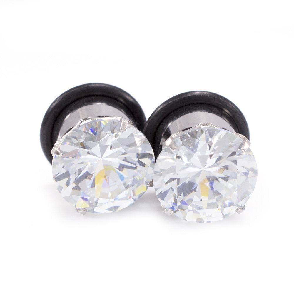 Ear Plugs Gauges With Clear CZ O Ring Surgical Steel High Polish Set Of ...