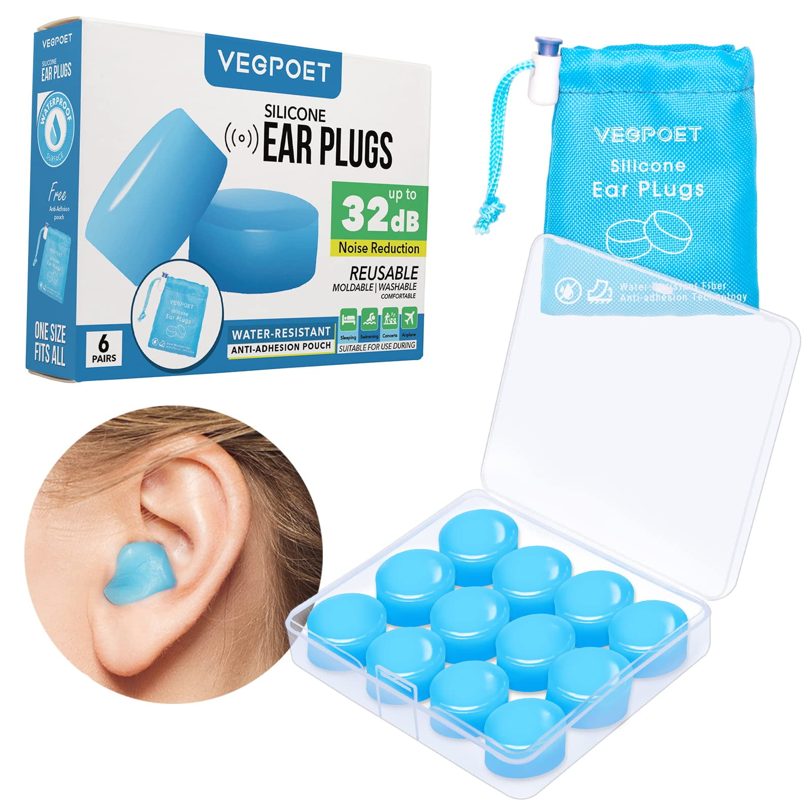 Ear Plugs for Sleeping - Vegpoet Reusable Moldable Silicone Earplugs ...