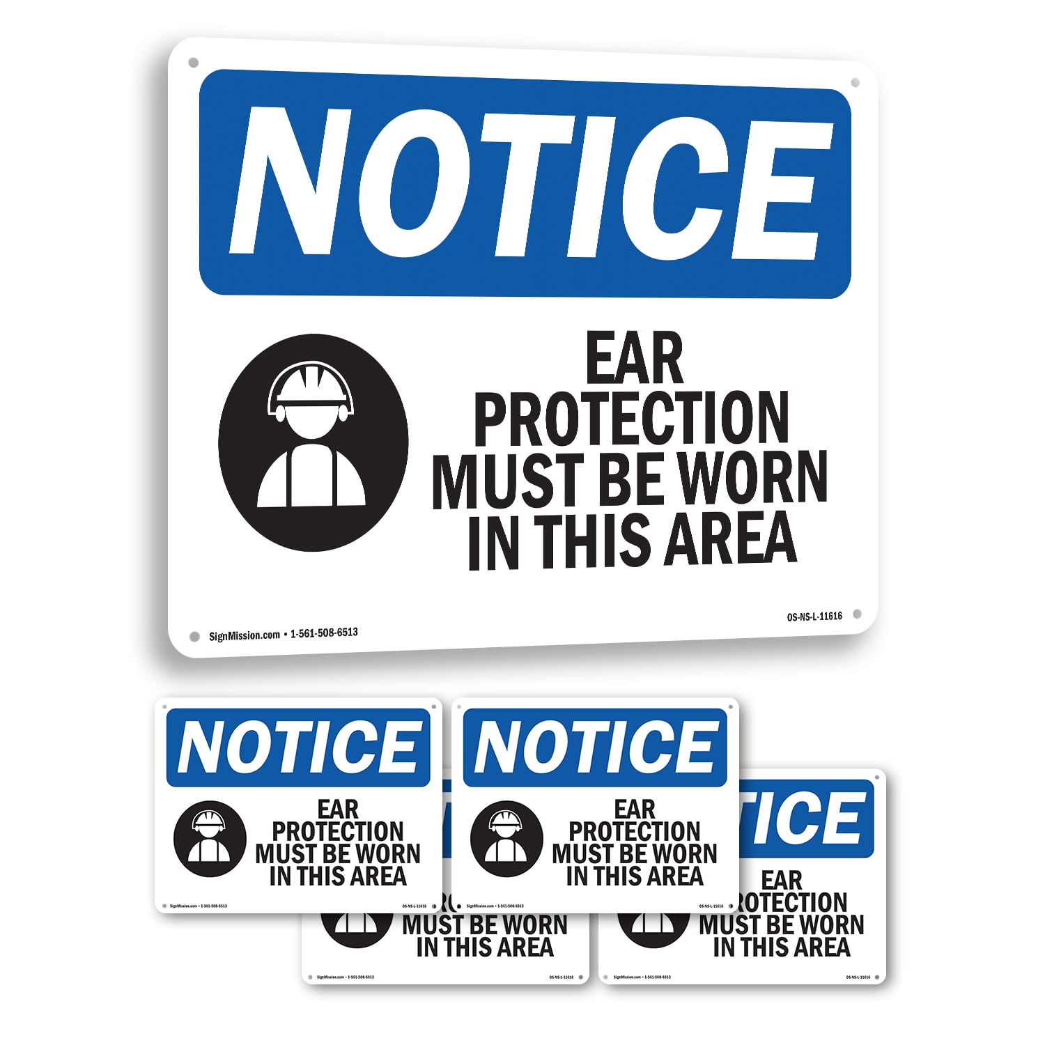 Ear Protection Must Be Worn OSHA Notice Aluminum Sign 18 Inch x 12 Inch ...