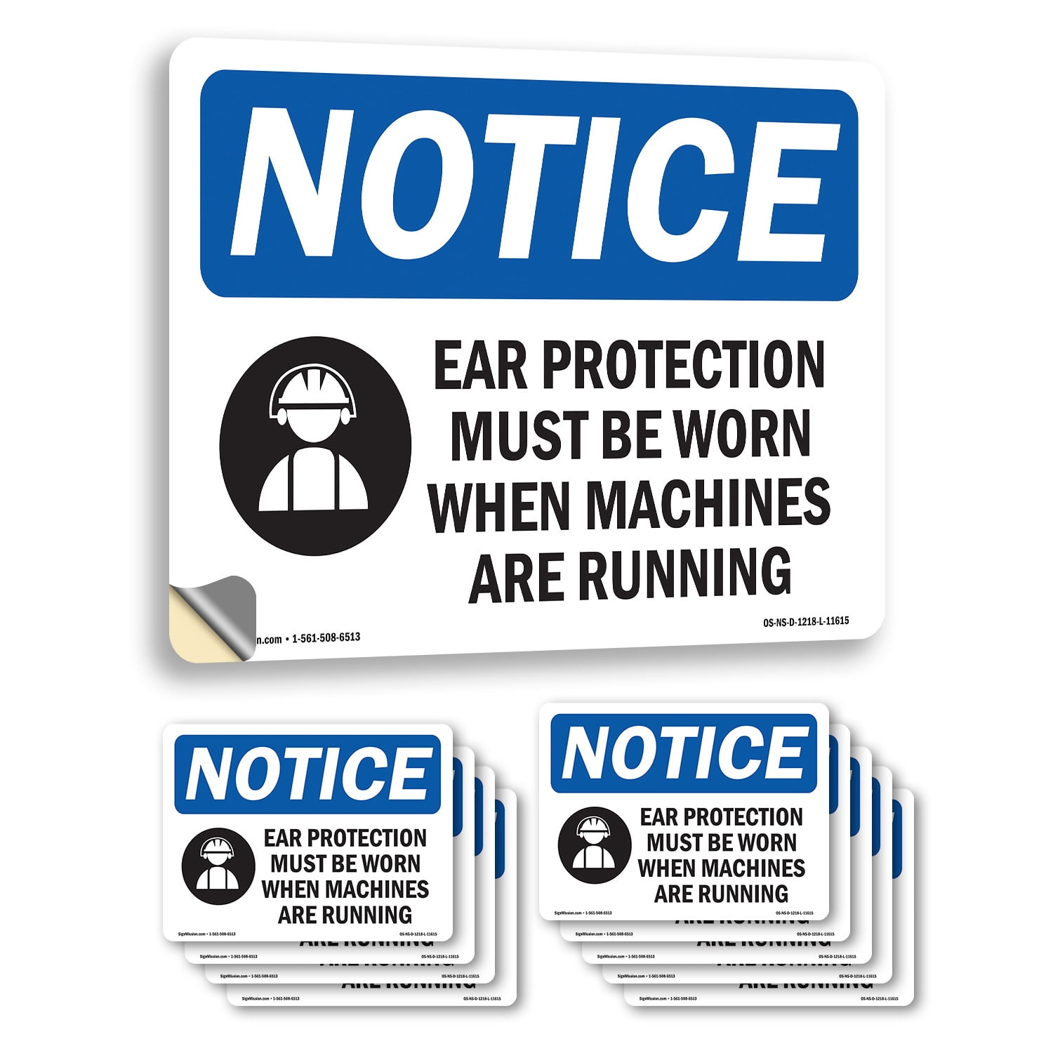 Ear Protection Must Be Worn With Symbol OSHA Notice Vinyl Decal Label ...