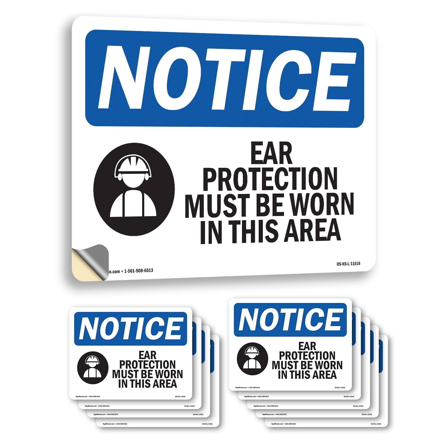 Ear Protection Must Be Worn With Symbol OSHA Notice Vinyl Decal Label ...