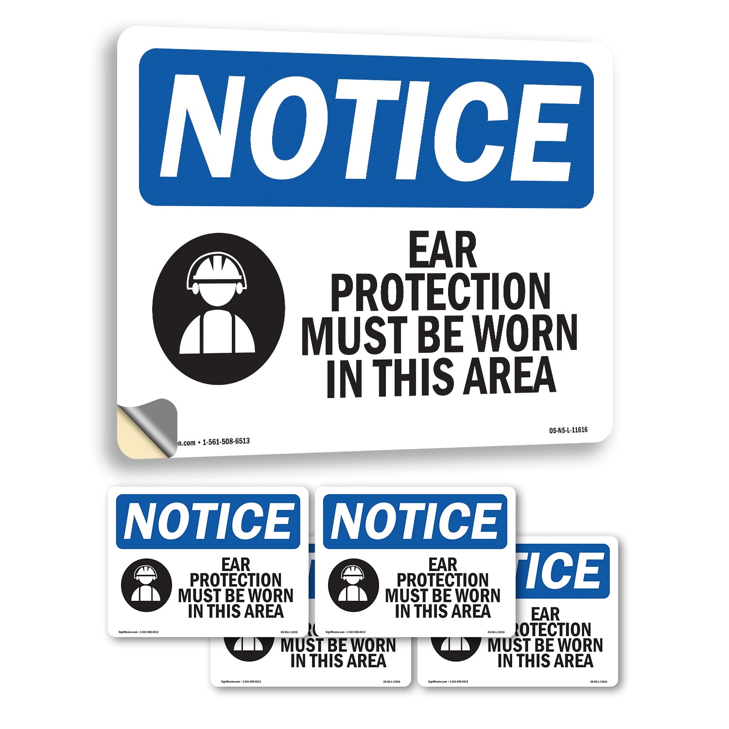 Ear Protection Must Be Worn With Symbol OSHA Notice Vinyl Decal Label 5 ...
